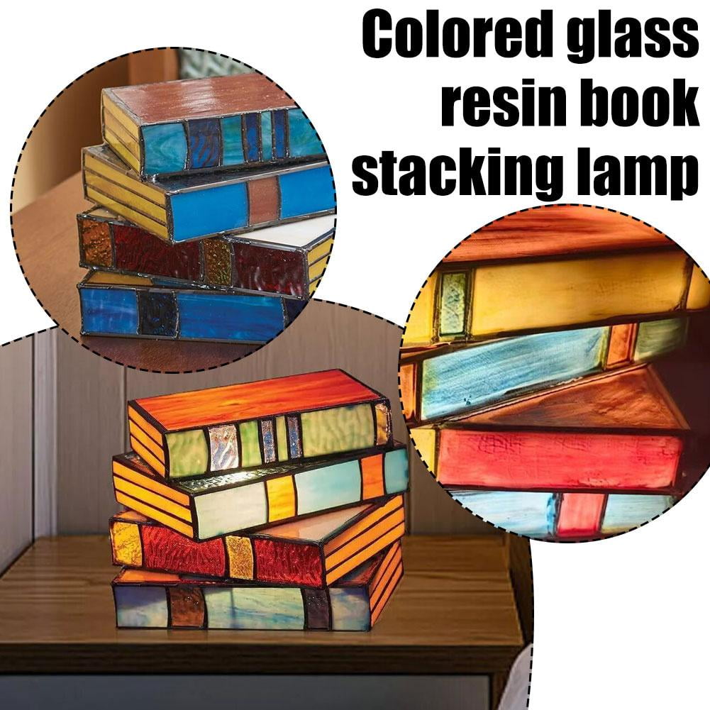 SSKFHGI Stained Glass Stacked Books Lamp Decorative Vintage Reading ...