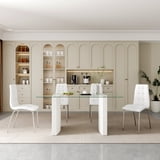 SSLINE Dining Table with 0.39" Thick Tempered Glass Top and White ...