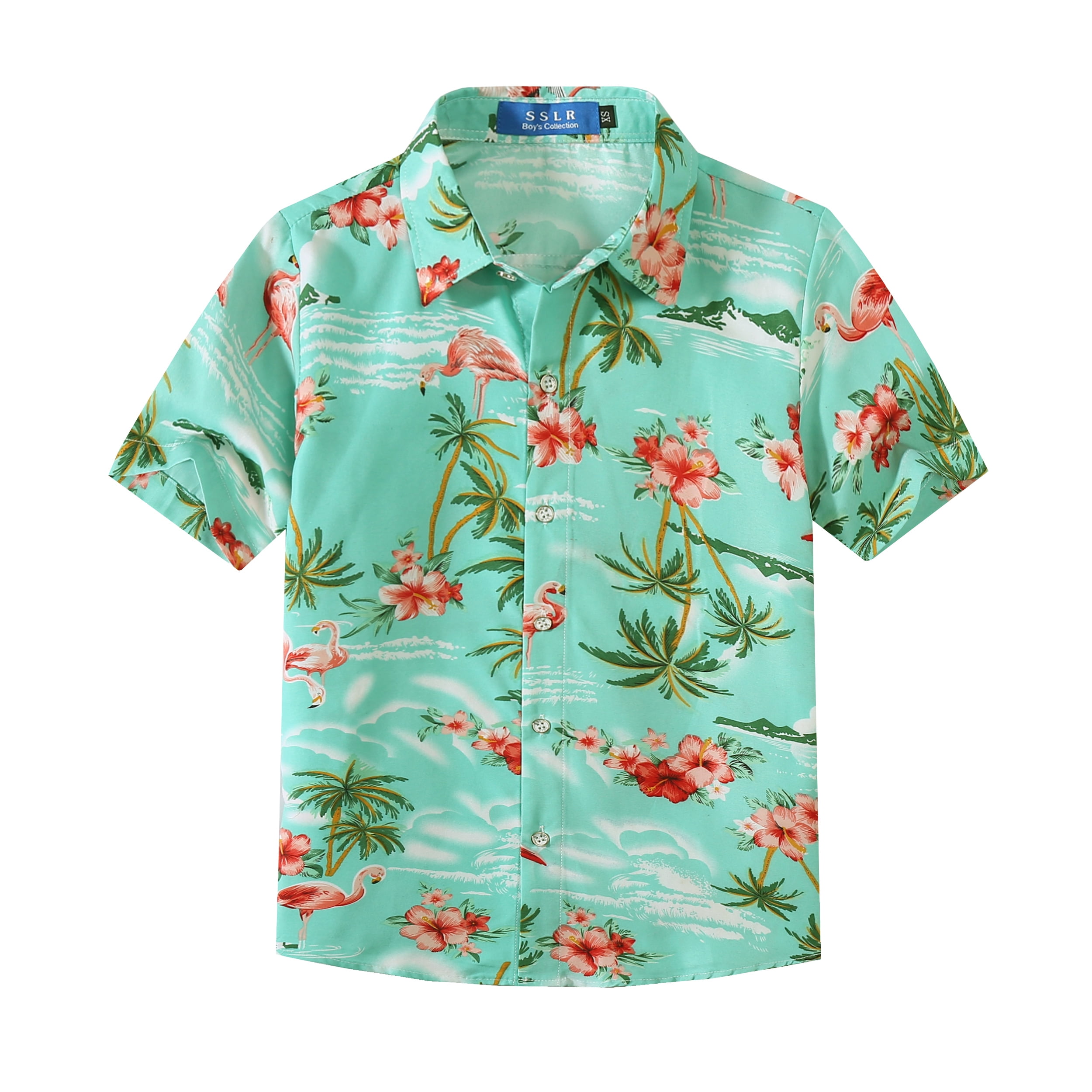 SSLR Big Boys Flamingos Hawaiian Shirt Button Down Shirt Short Sleeve Luau Shirt for Kids ...