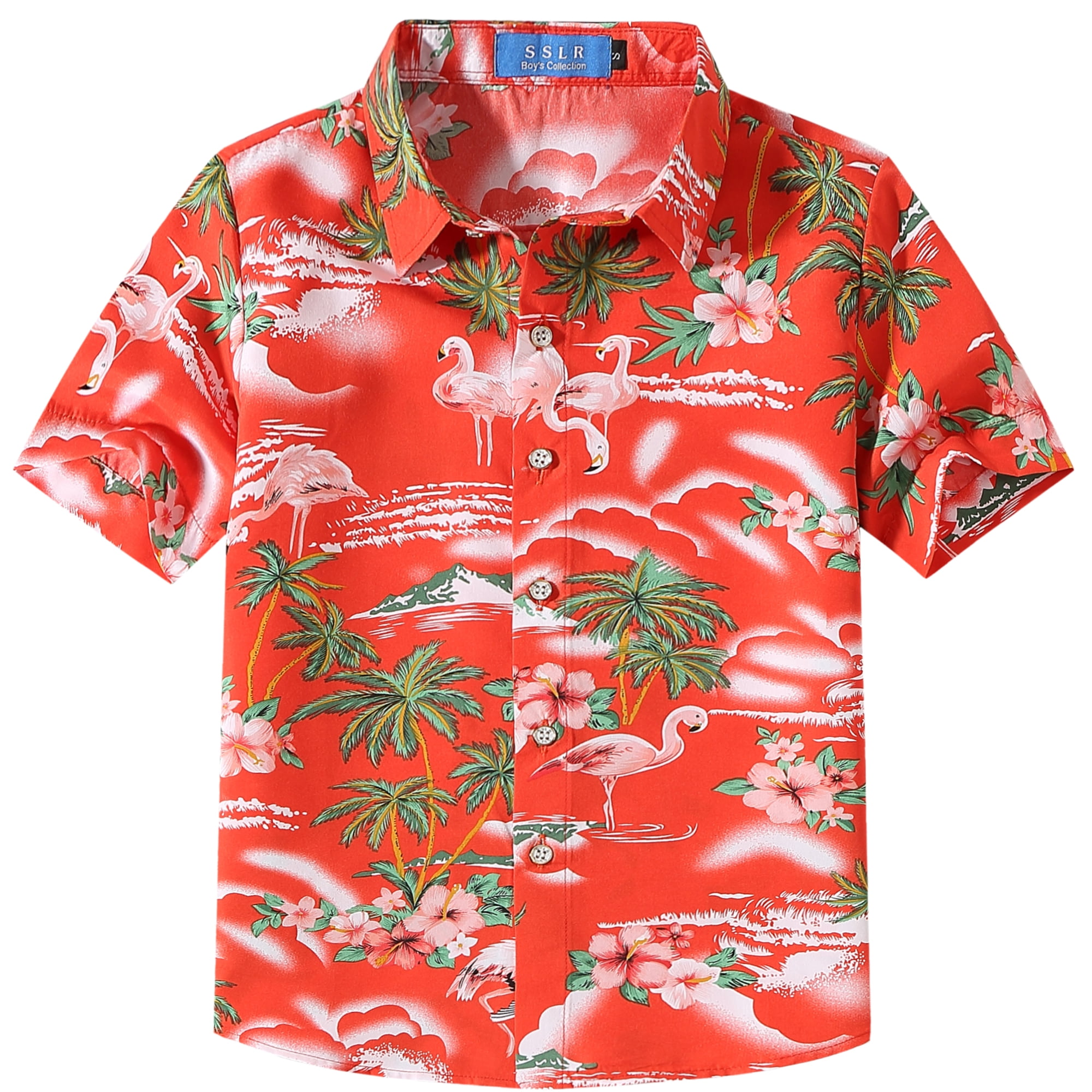 SSLR Big Boys Flamingos Hawaiian Shirt Button Down Shirt Short Sleeve ...