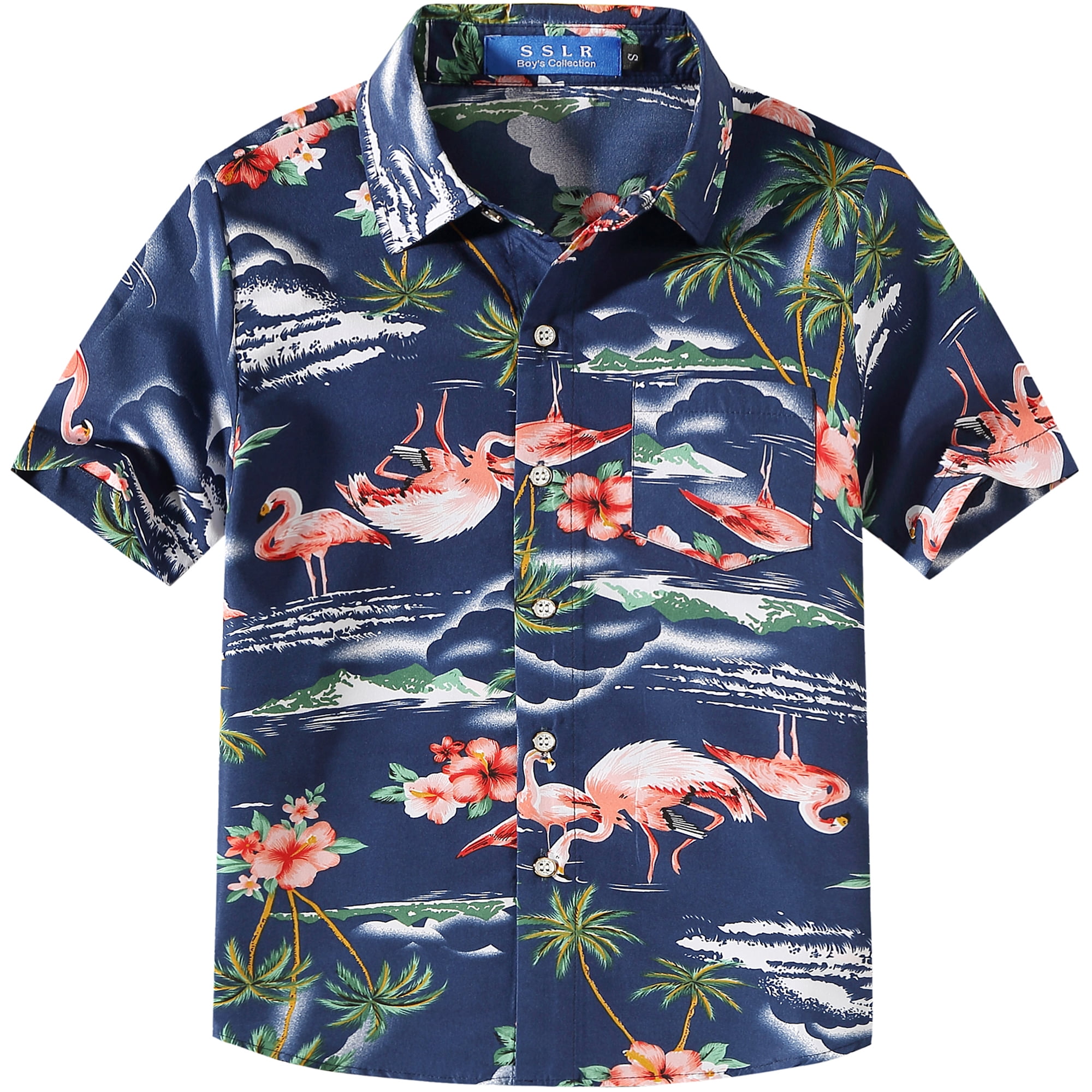 SSLR Youth Aloha Hawaiian Tropical Clothes, Big Boys Flamingos Button Down Shirt, Short Sleeve ...