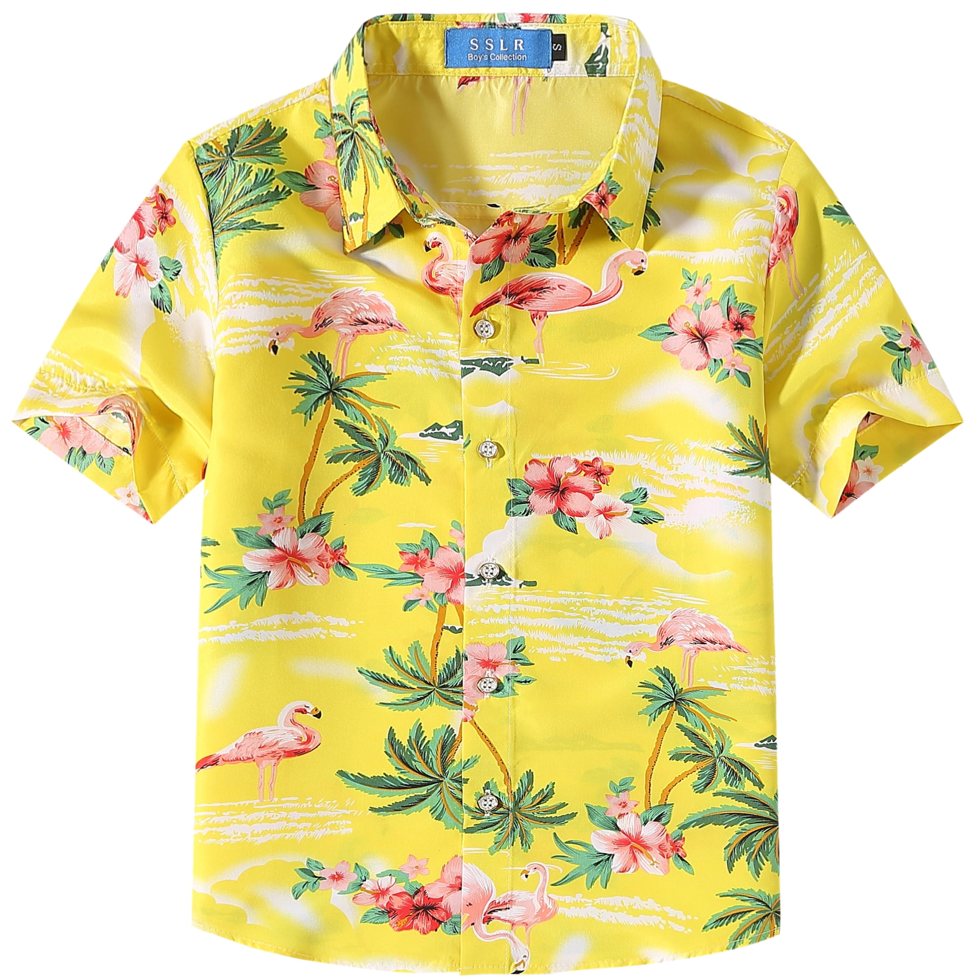 SSLR Big Boys Flamingos Hawaiian Shirt Button Down Shirt Short Sleeve Luau Shirt for Kids ...