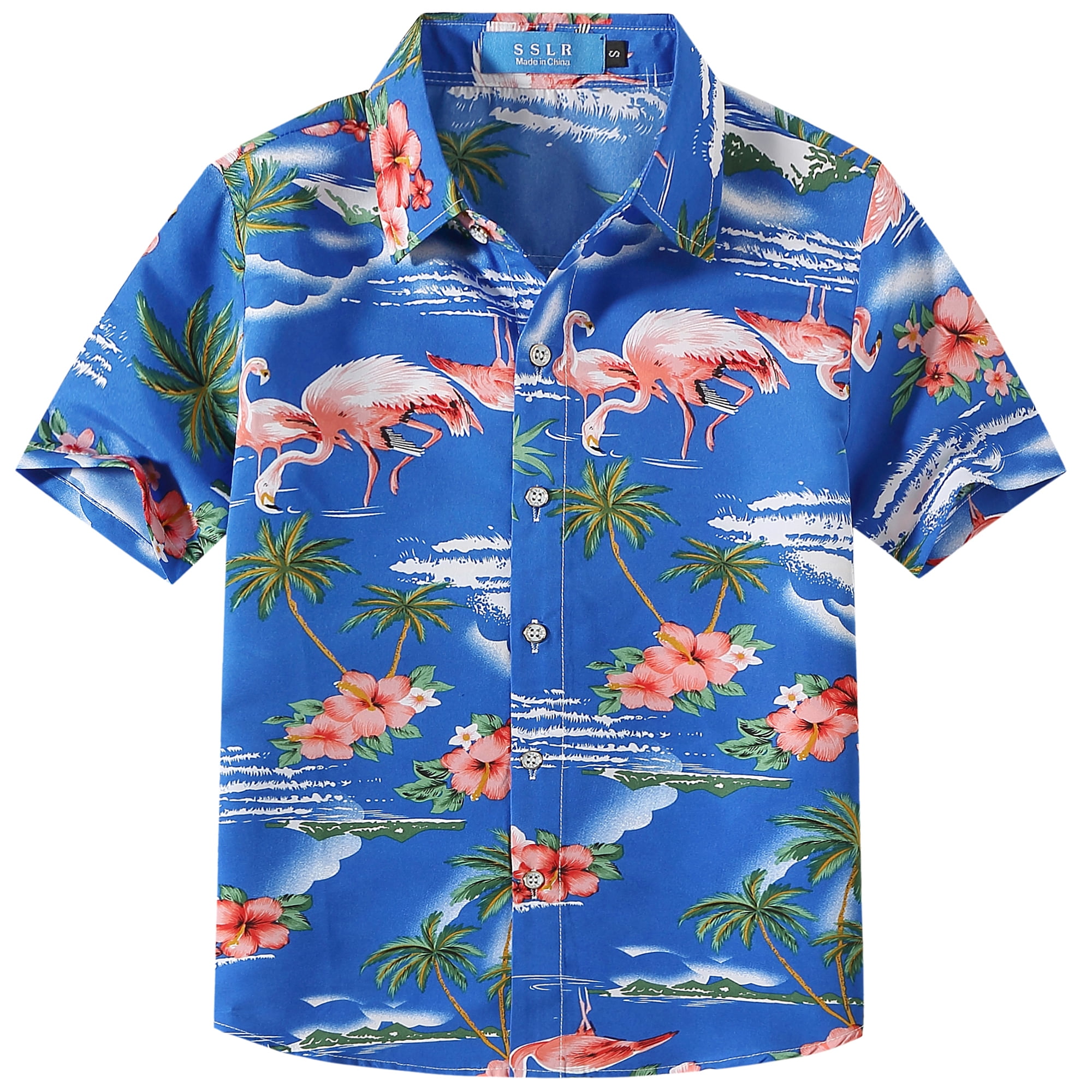 SSLR Big Boys Flamingos Hawaiian Shirt Button Down Shirt Short Sleeve Luau Shirt for Kids ...