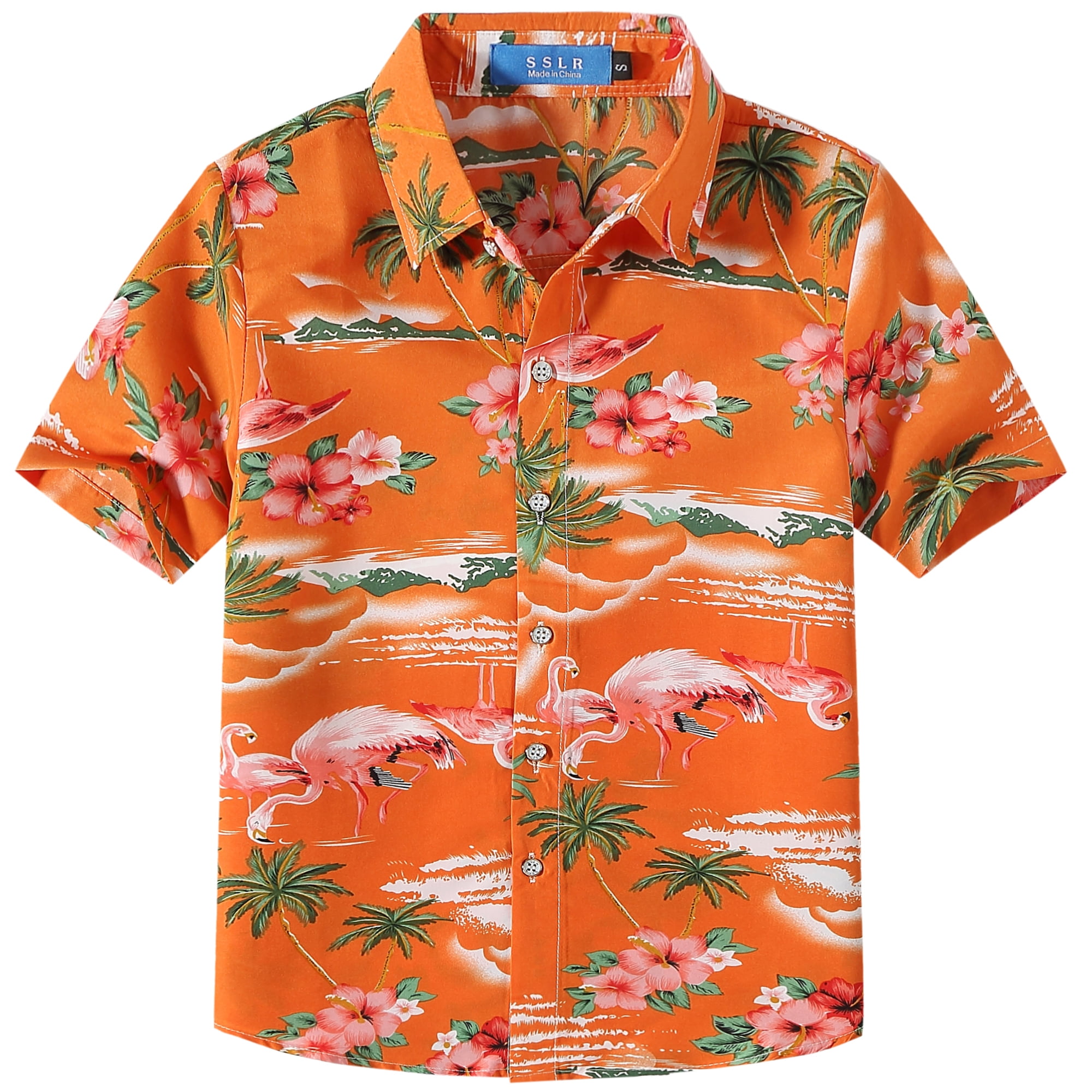 SSLR Big Boys Flamingos Hawaiian Shirt Button Down Shirt Short Sleeve Luau Shirt for Kids ...