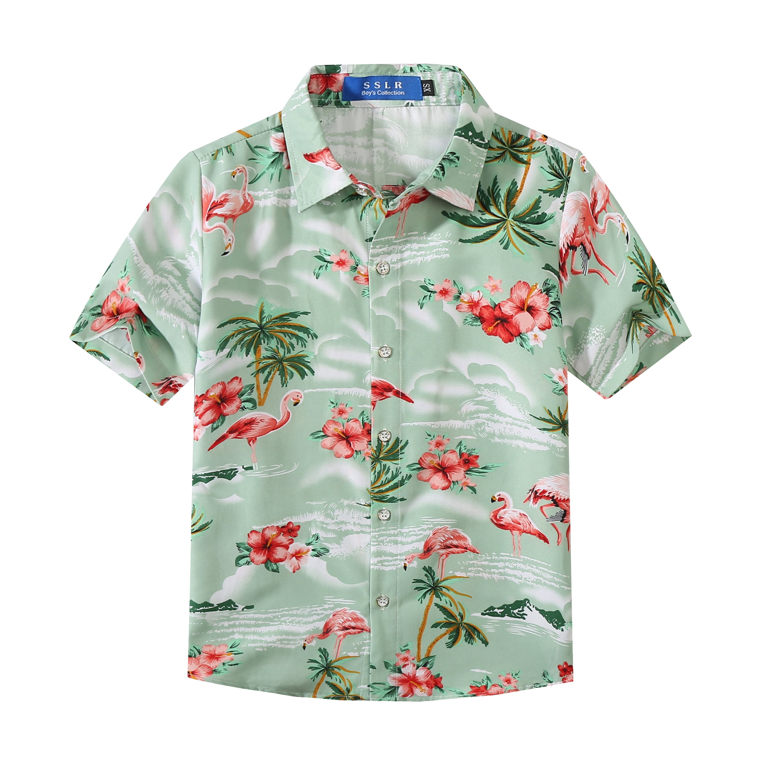 SSLR Big Boys Flamingos Hawaiian Shirt Button Down Shirt Short Sleeve Luau Shirt for Kids ...