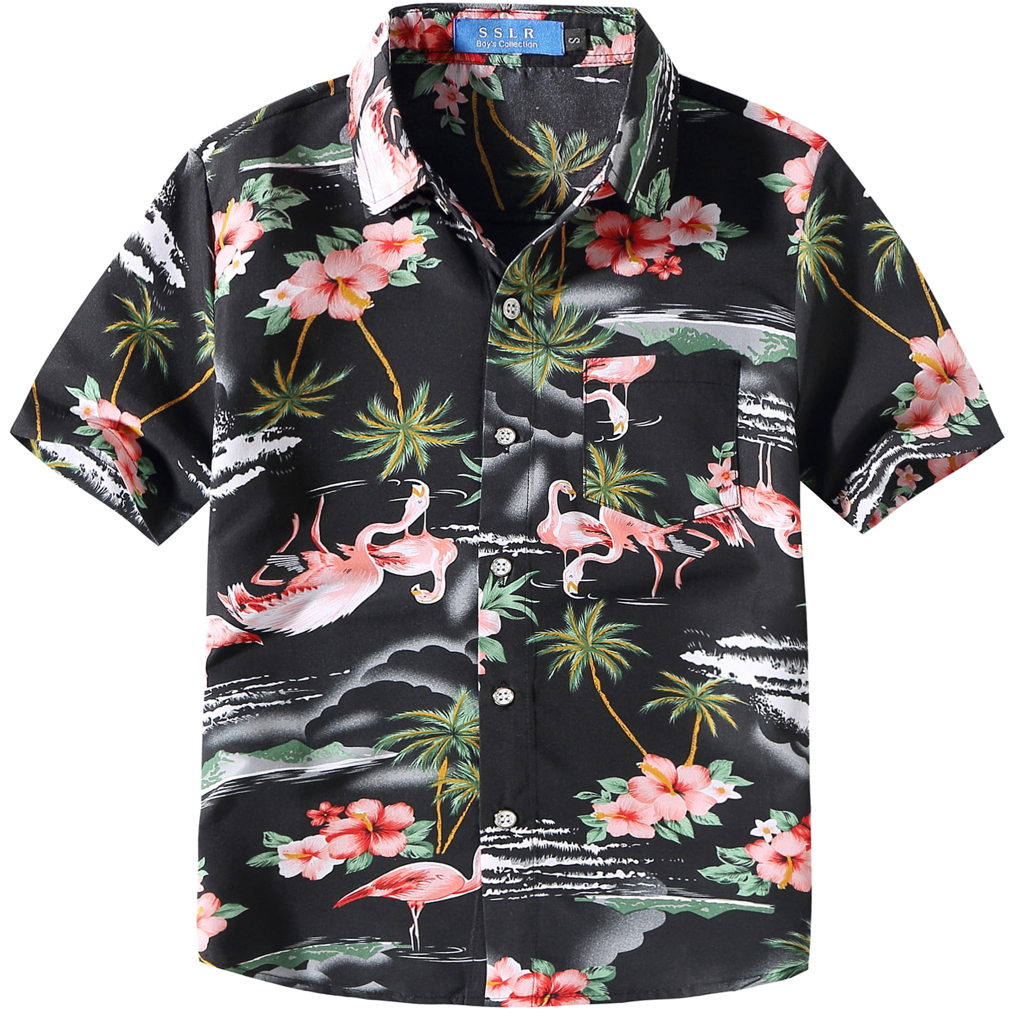 SSLR Big Boys Flamingos Hawaiian Shirt Button Down Shirt Short Sleeve Luau Shirt for Kids ...