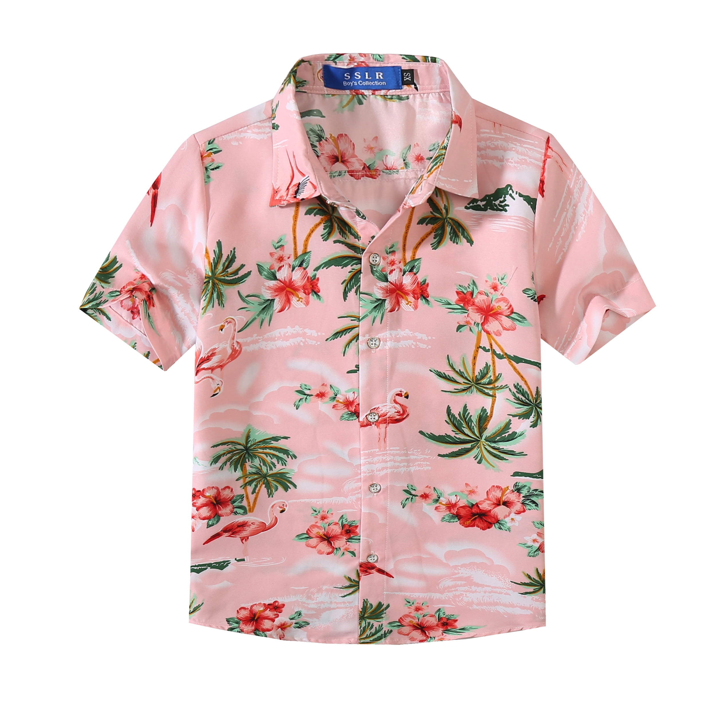SSLR Big Boys Flamingos Hawaiian Shirt Button Down Shirt Short Sleeve Luau Shirt for Kids ...