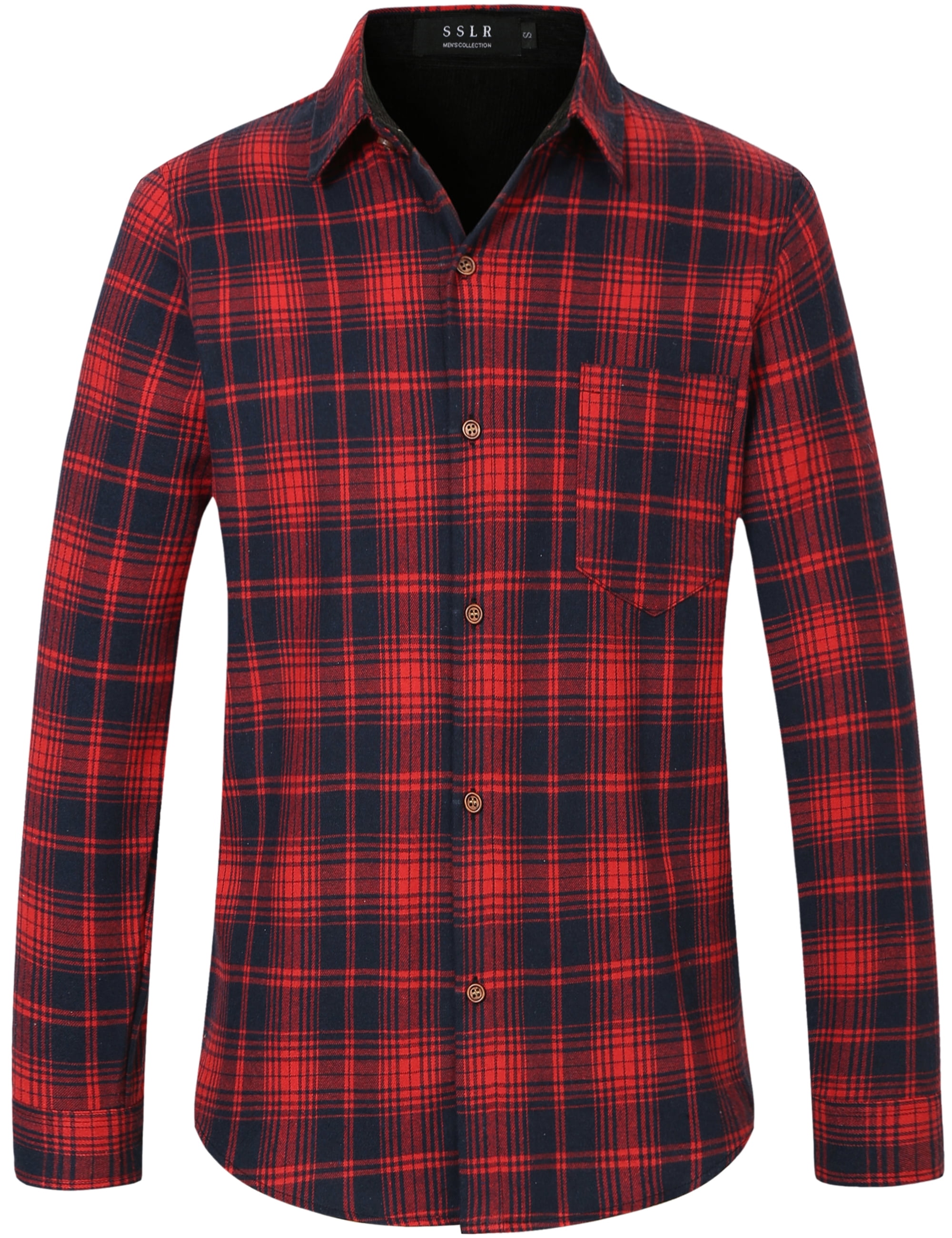 SSLR Men's Plaid Flannel Shirt, Casual Button Down, Long Sleeve, Pocket ...