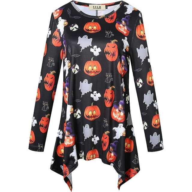 SSLR Halloween Shirts for Women Pumpkins Tee Shirts Printed Fun ...