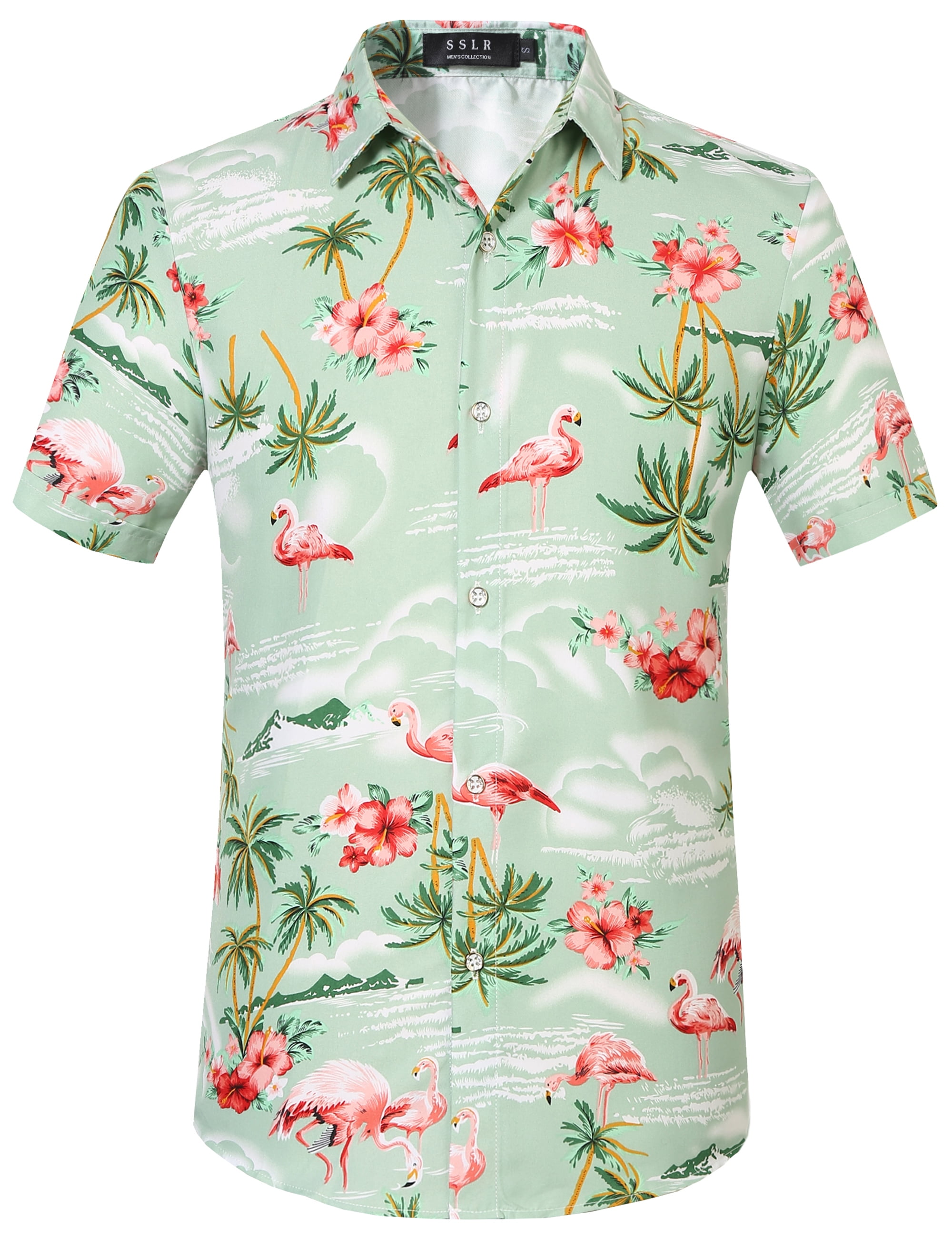 SSLR Hawaiian Shirt for Men Flamingo Short Sleeve Casual Button Down ...