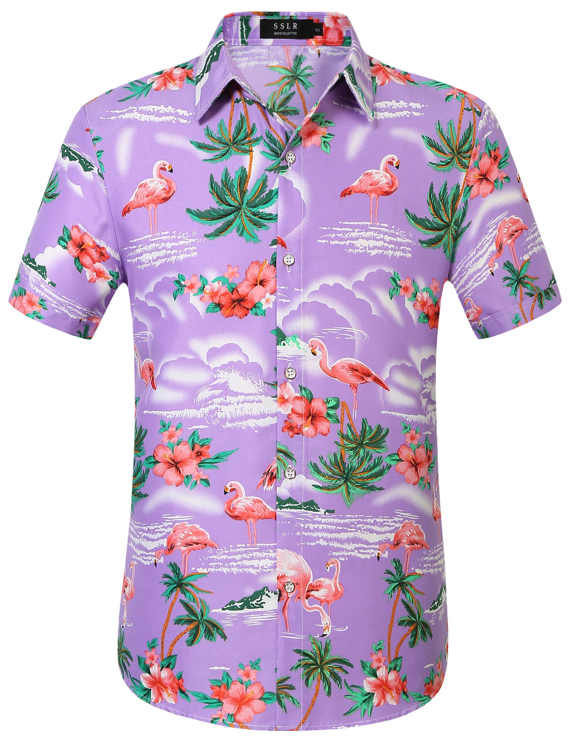 SSLR Hawaiian Shirt for Men Flamingo Short Sleeve Casual Button Down ...