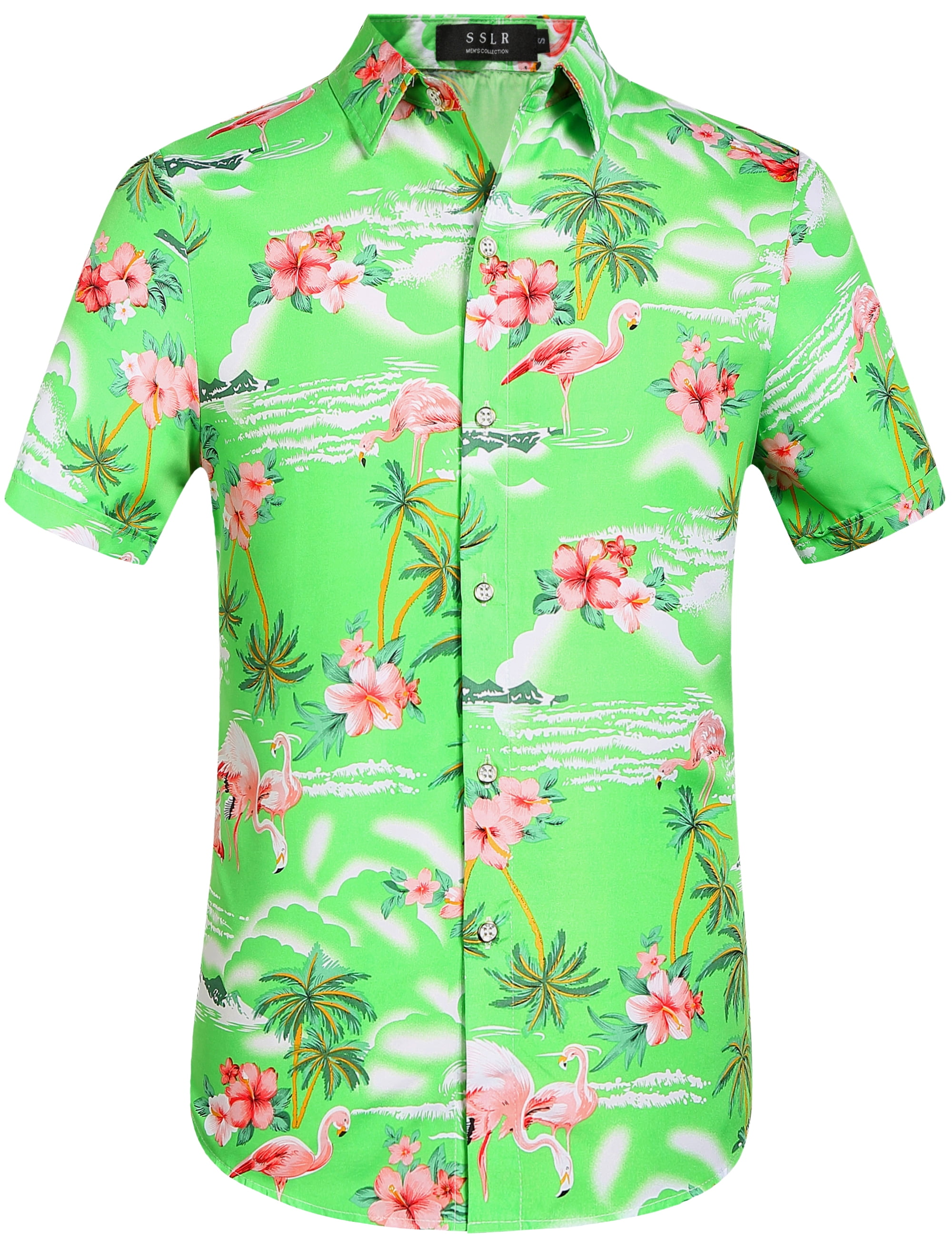 SSLR Hawaiian Shirt for Men Flamingo Short Sleeve Casual Button Down ...
