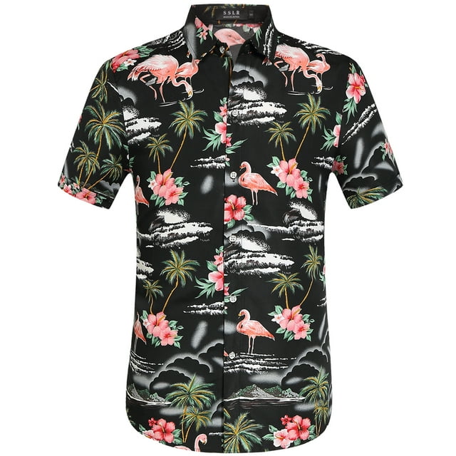 SSLR Hawaiian Shirt for Men Flamingo Short Sleeve Casual Button Down Shirts Summer Beach Shirt ...