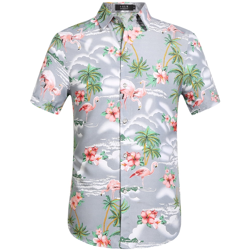 SSLR Men's Flamingo Hawaiian Shirt, Short Sleeve, Casual Button Down ...