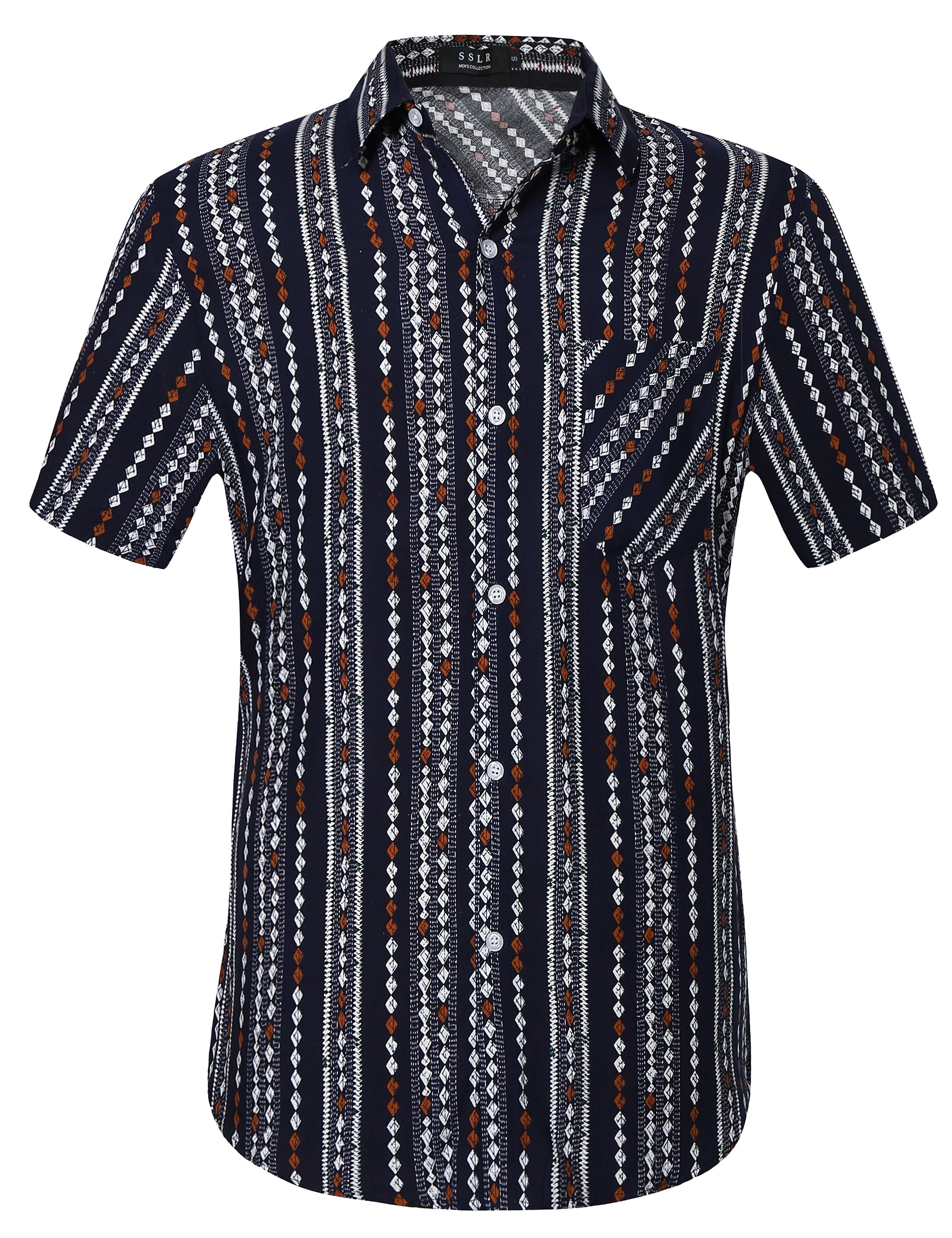 SSLR Hawaiian Shirt for Men Striped Shirt Casual Short Sleeve Button ...