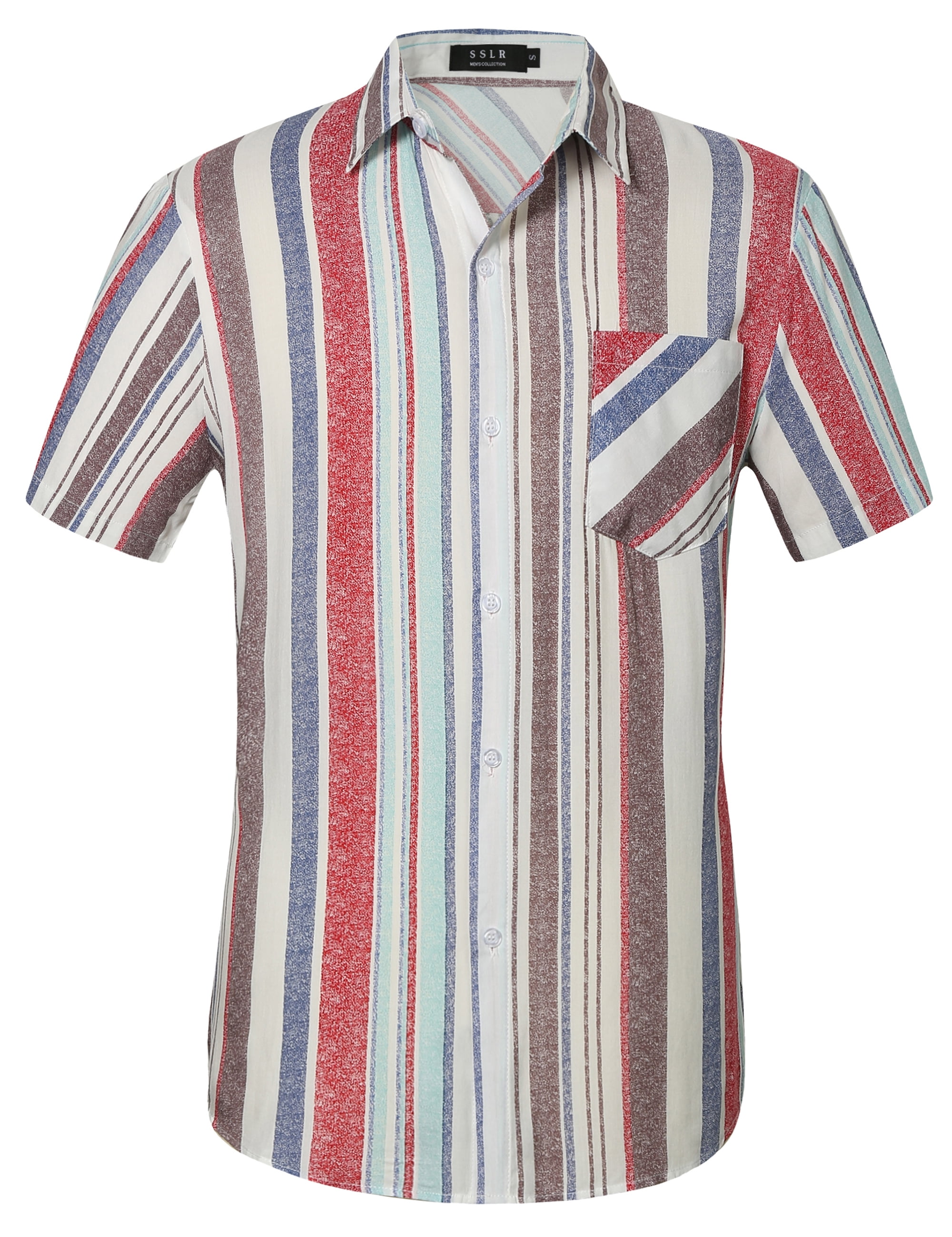 SSLR Hawaiian Shirt for Men Striped Shirt Casual Short Sleeve Button ...