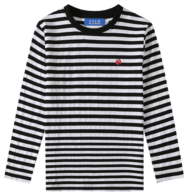 SSLR Long Sleeve Shirts for Big Boys Striped T Shirt Crew Neck Cotton Lightweight Causal Tshirts ...