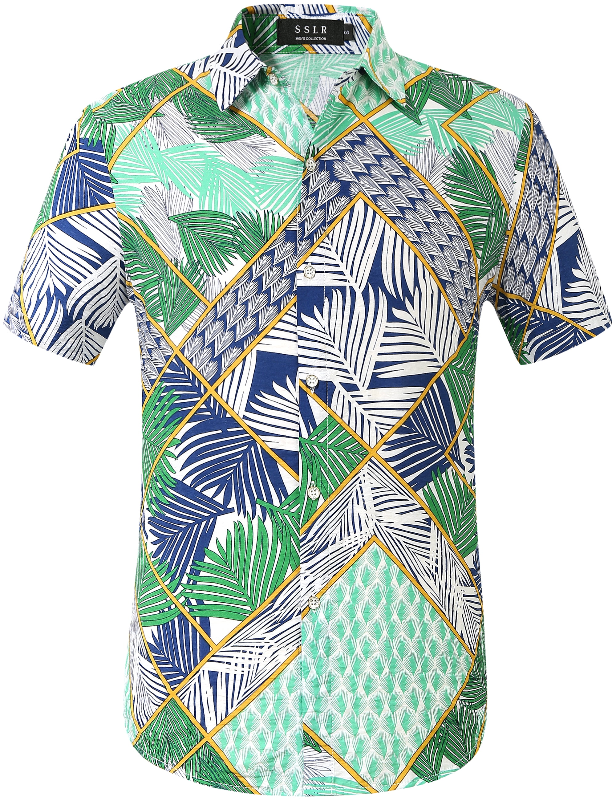 SSLR Mens Casual Button Down Shirts Short Sleeve Aloha Hawaiian Shirts ...