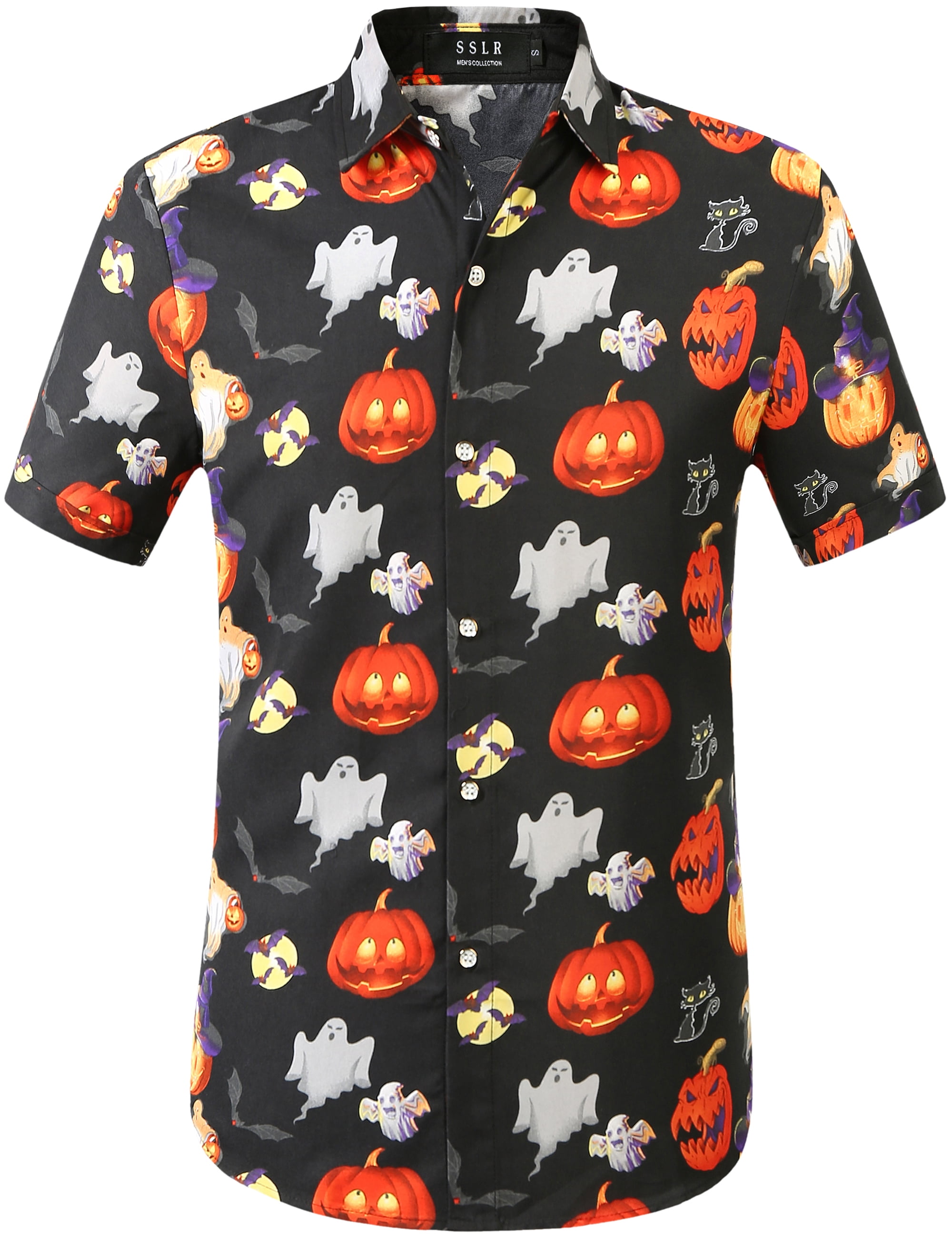 Sslr Mens Halloween Shirt Pumpkins Shirt Short Sleeve Button Down Shirt