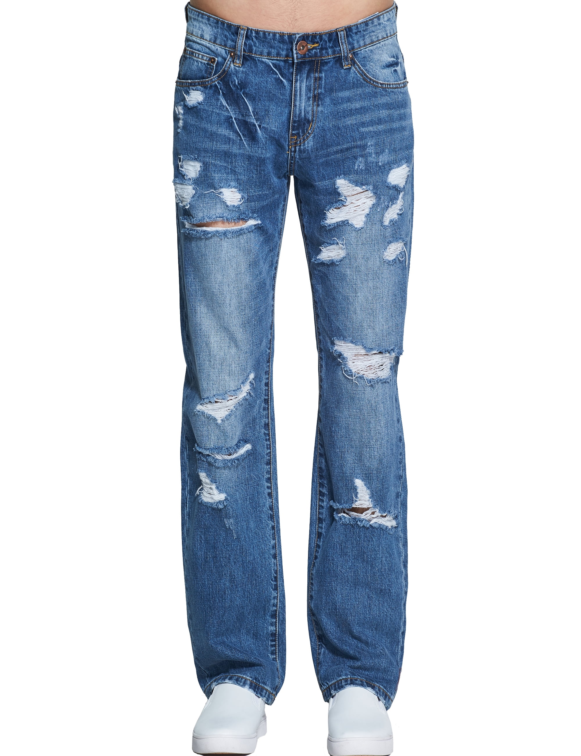 SSLR Mens Ripped Jeans Regular Fit Distressed Stretch Denim Jeans - Walmart.com
