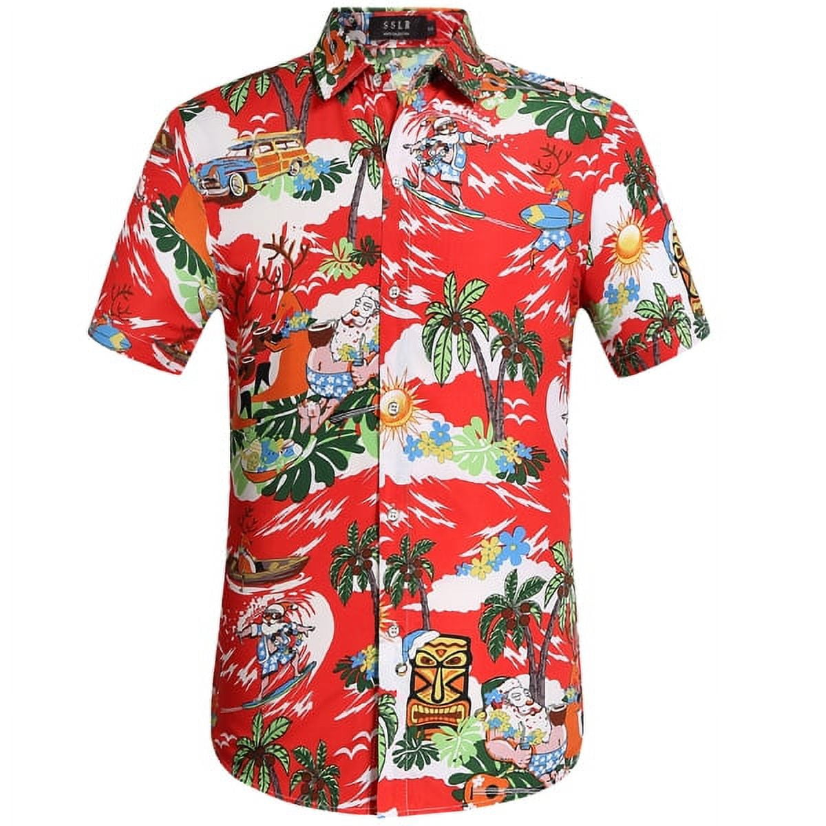 SSLR Mens Santa Claus Party Tropical Ugly Hawaiian Christmas Shirts ...