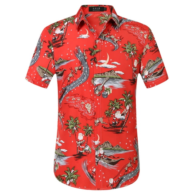 SSLR Men's Xmas Holiday Themed Hawaiian Style Santa Claus Party Ugly ...