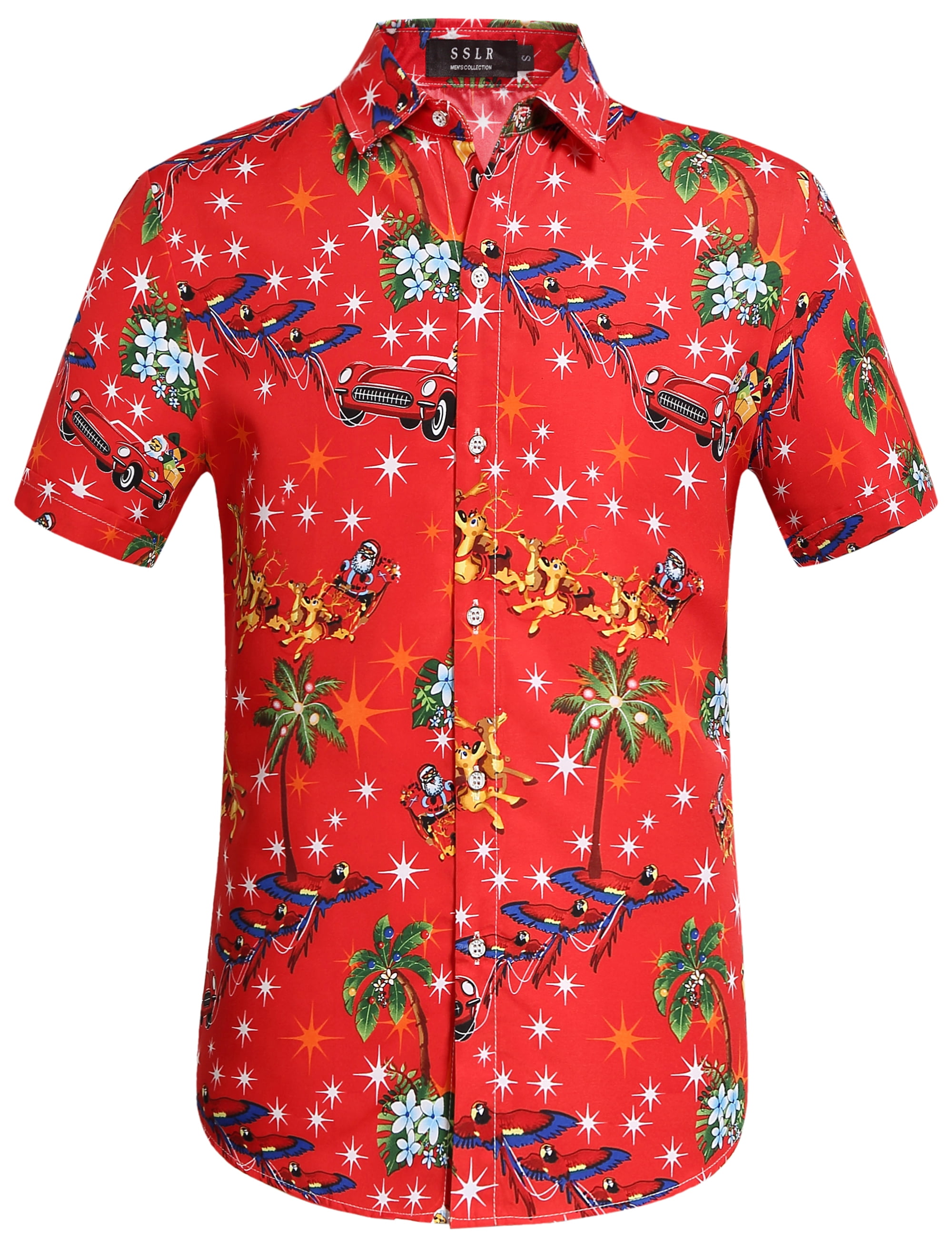SSLR Men's XMAS Holiday Themed Santa Claus Tropical Ugly Hawaiian Christmas Party Shirts ...