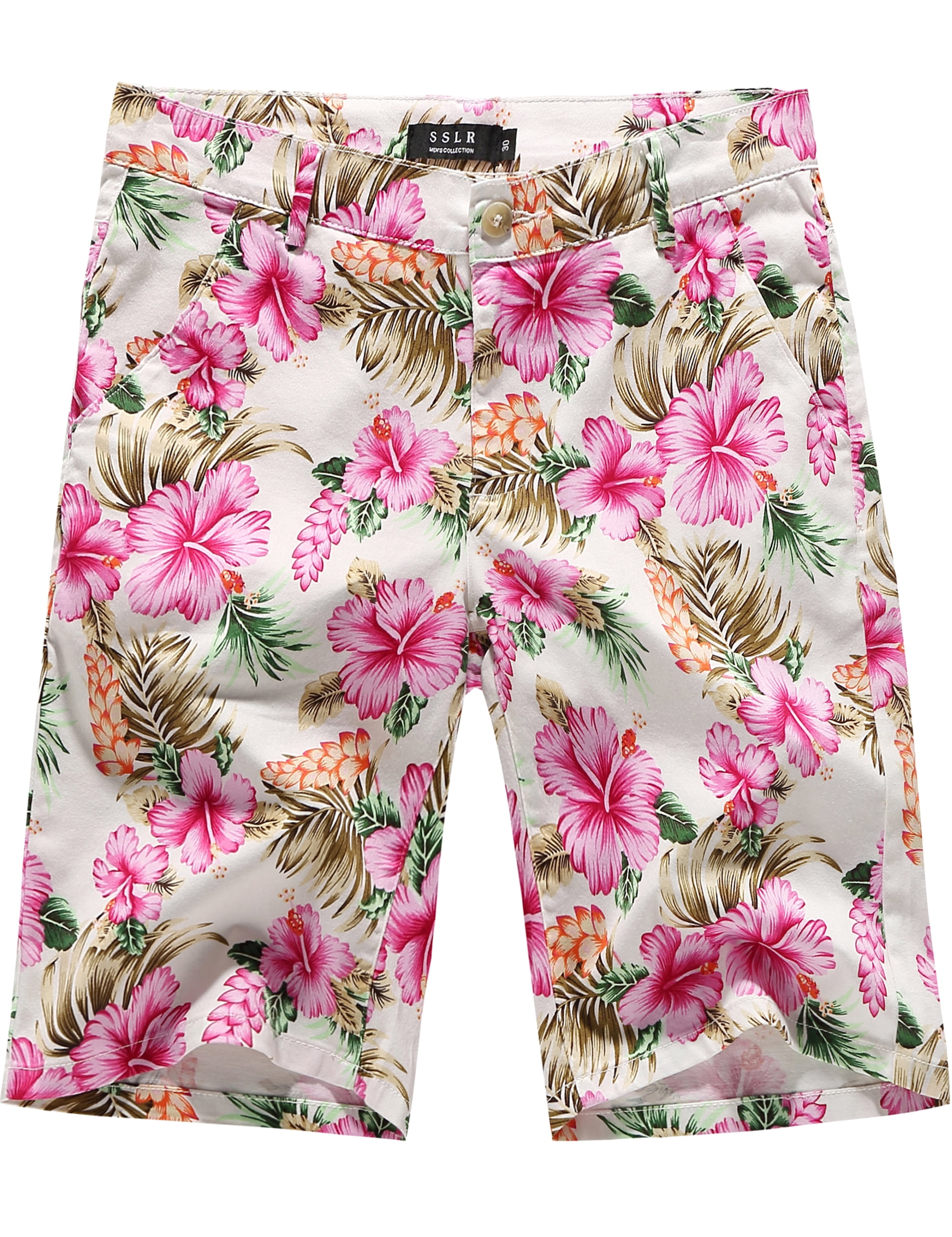 SSLR Mens Shorts Casual Cotton Floral Hawaiian Shorts Beach Shorts ...