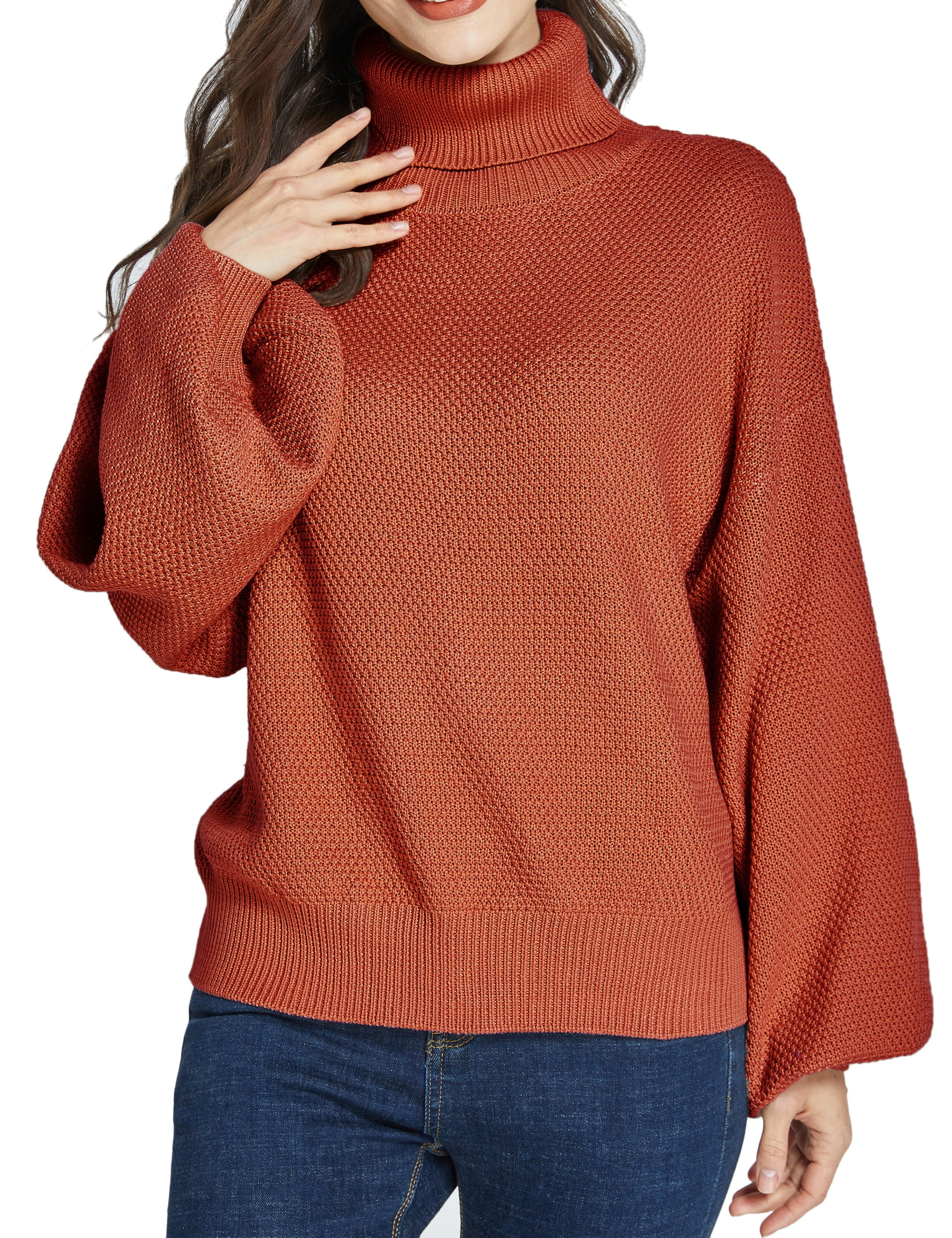 SSLR Oversized Sweaters for Women Turtleneck Sweater Drop Shoulder Knit ...