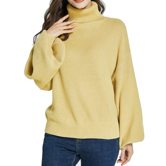 SSLR Oversized Sweaters for Women Turtleneck Sweater Drop Shoulder Knit ...