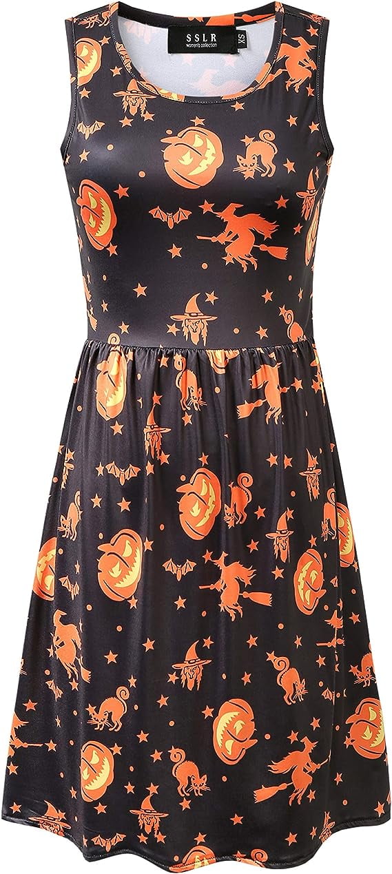 SSLR Pumpkins Halloween Dress for Women Witch Dress Sleeveless Crewneck ...