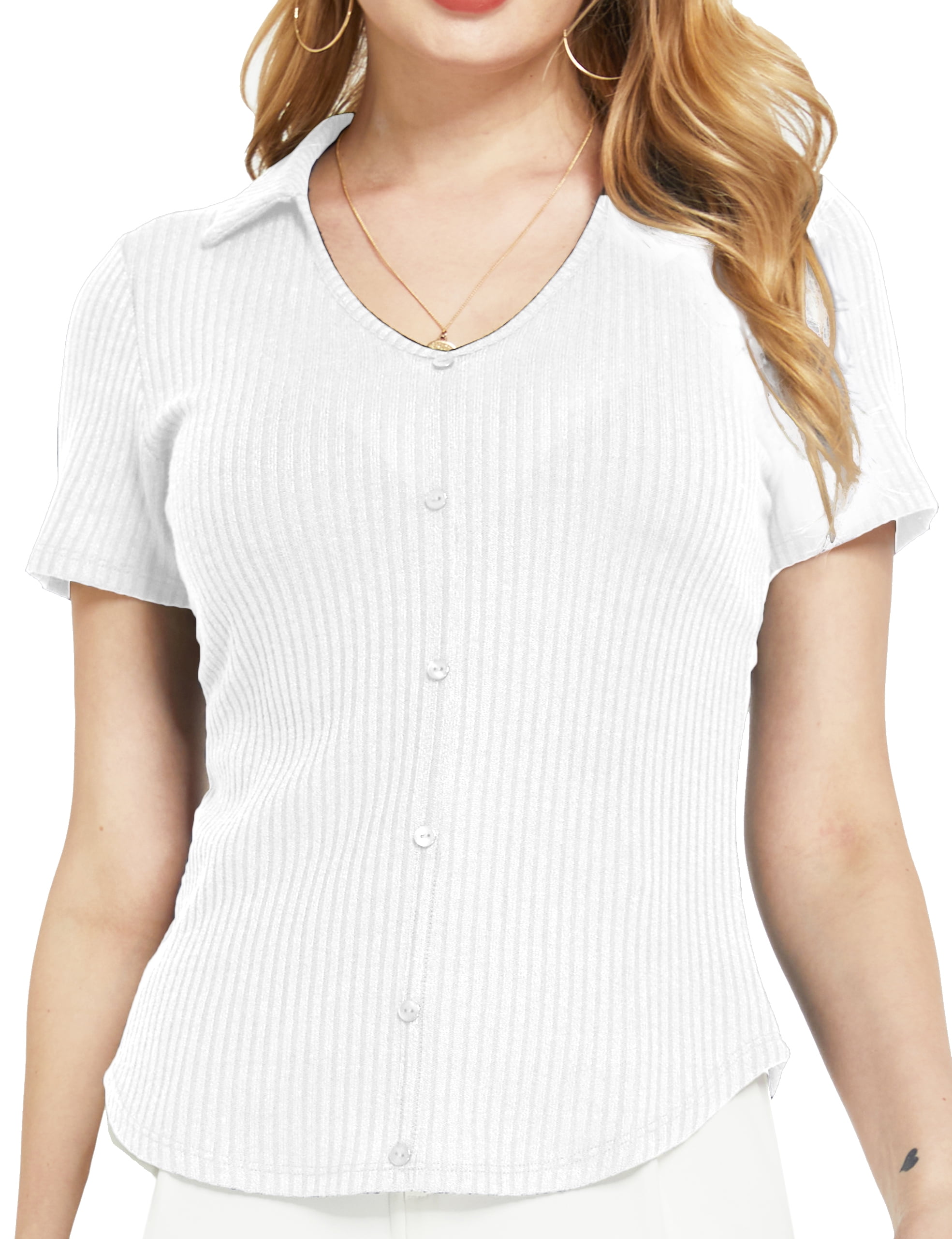 SSLR V Neck T Shirts for Women Short Sleeve Summer Tops Ribbed Trendy ...