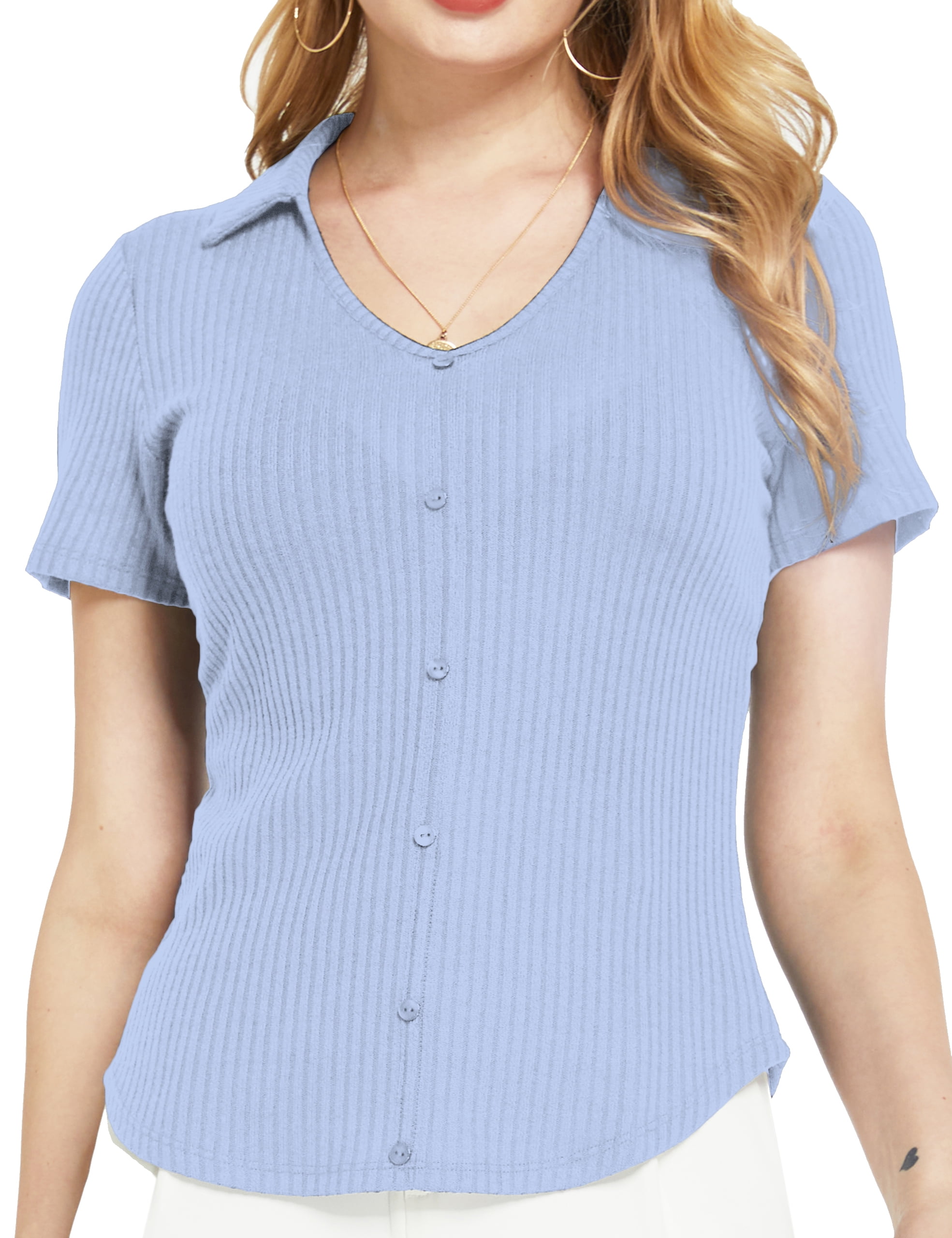 SSLR V Neck T Shirts for Women Short Sleeve Summer Tops Ribbed Trendy ...