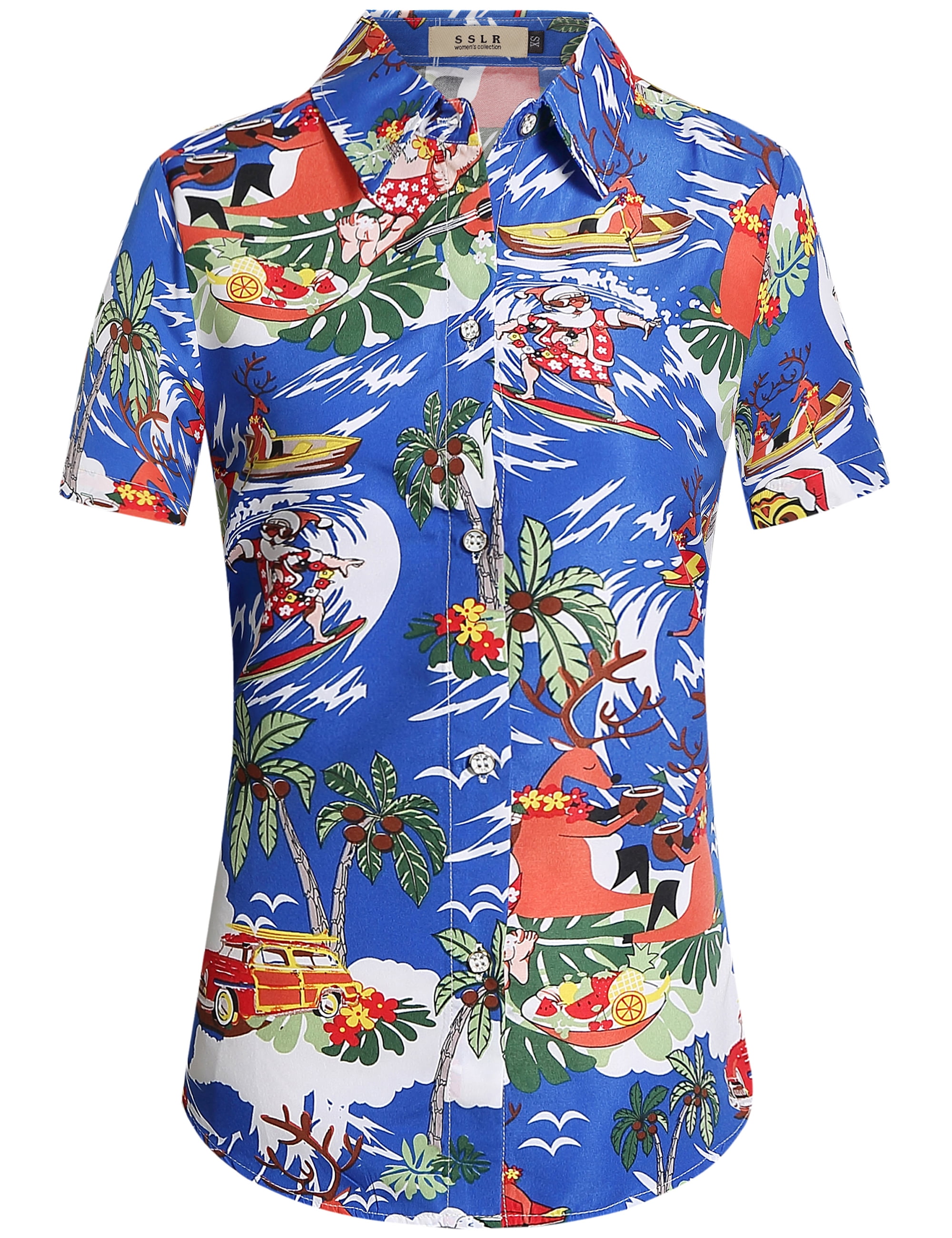 SSLR Women's Holiday Xmas Themed Hawaiian Christmas Shirts, Tropical ...