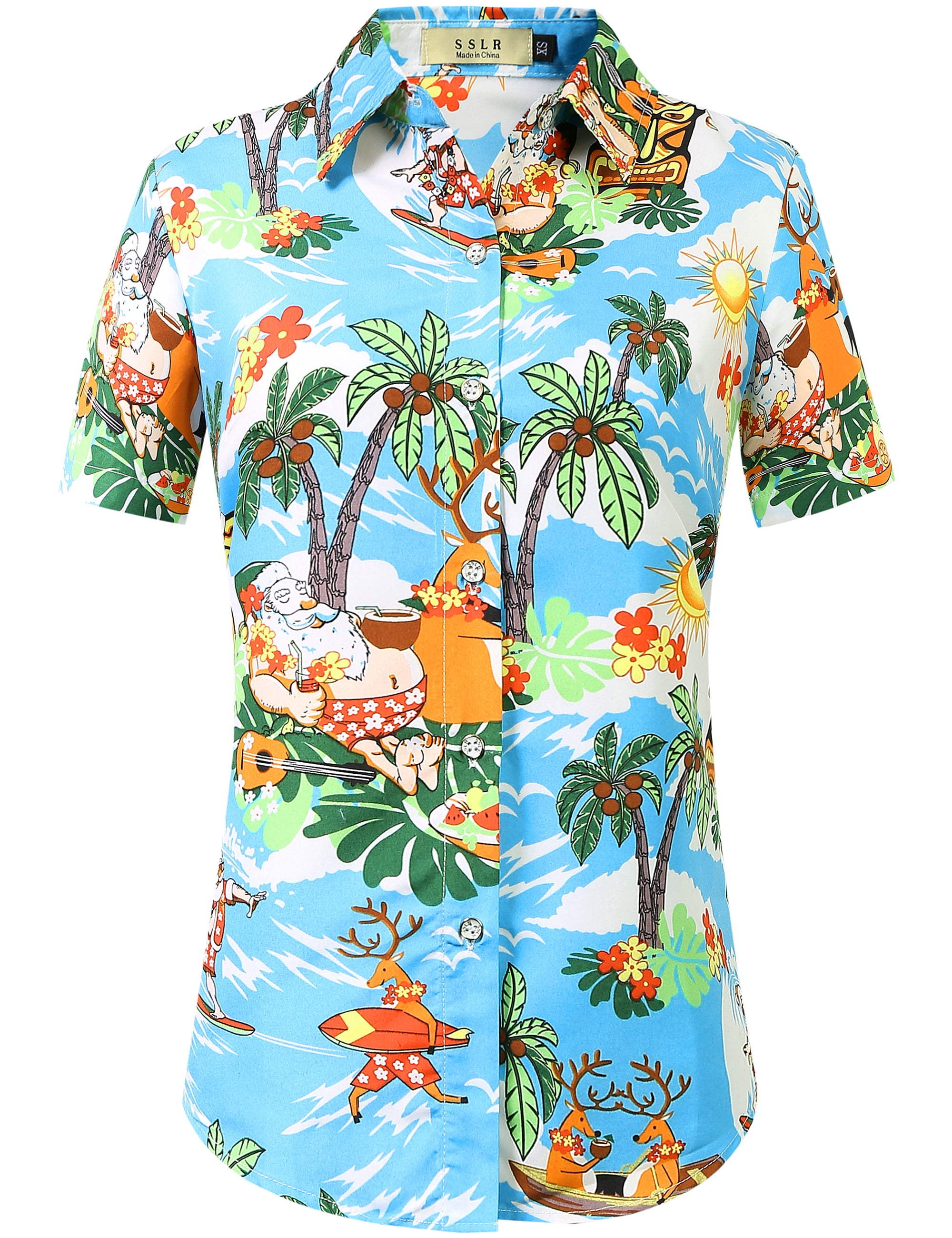 SSLR Women's Santa Claus Hawaiian Christmas Shirts, Holiday Stitch ...