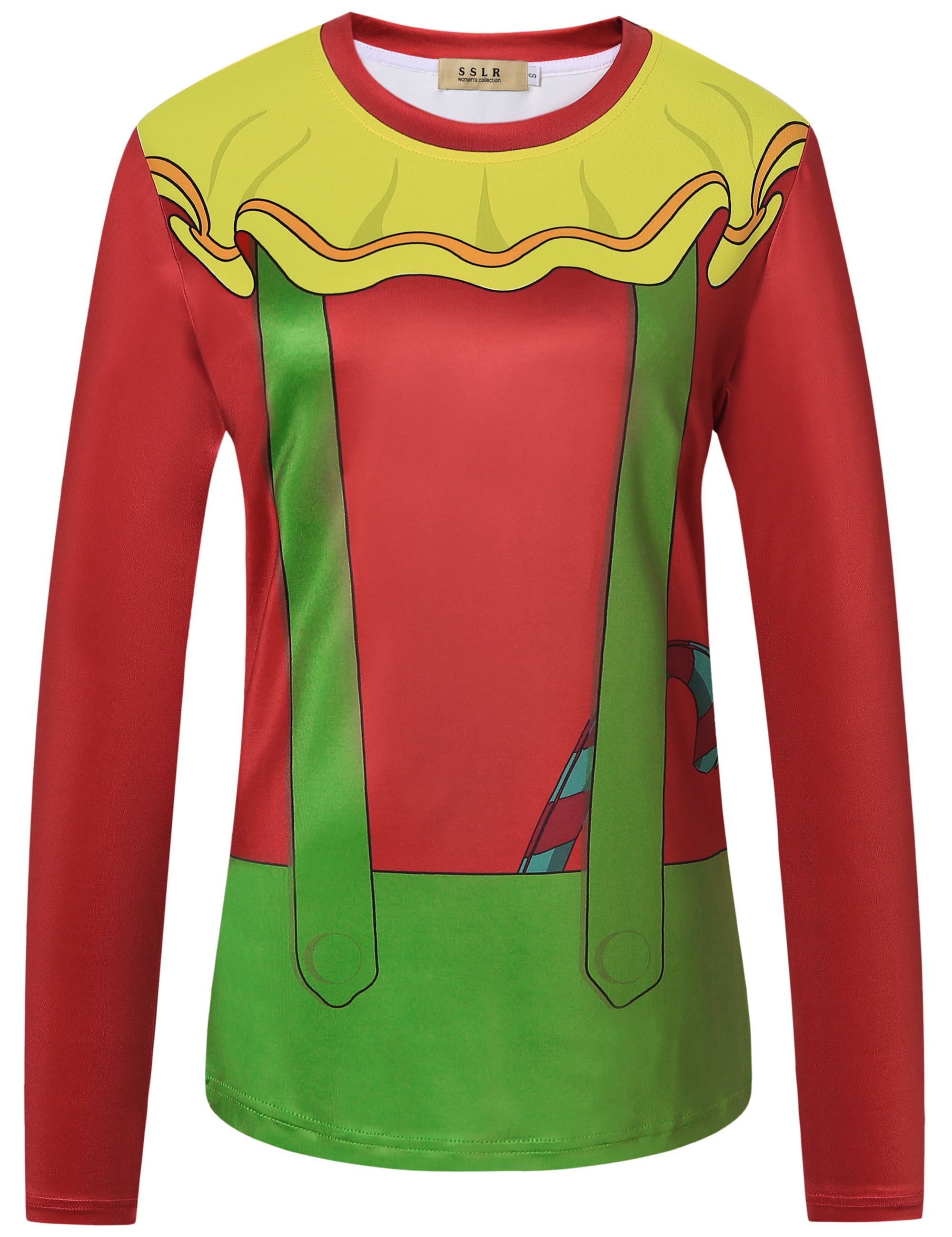 SSLR Women's Ugly Christmas Tee Crewneck Long Sleeve T-Shirt Funny Xmas ...