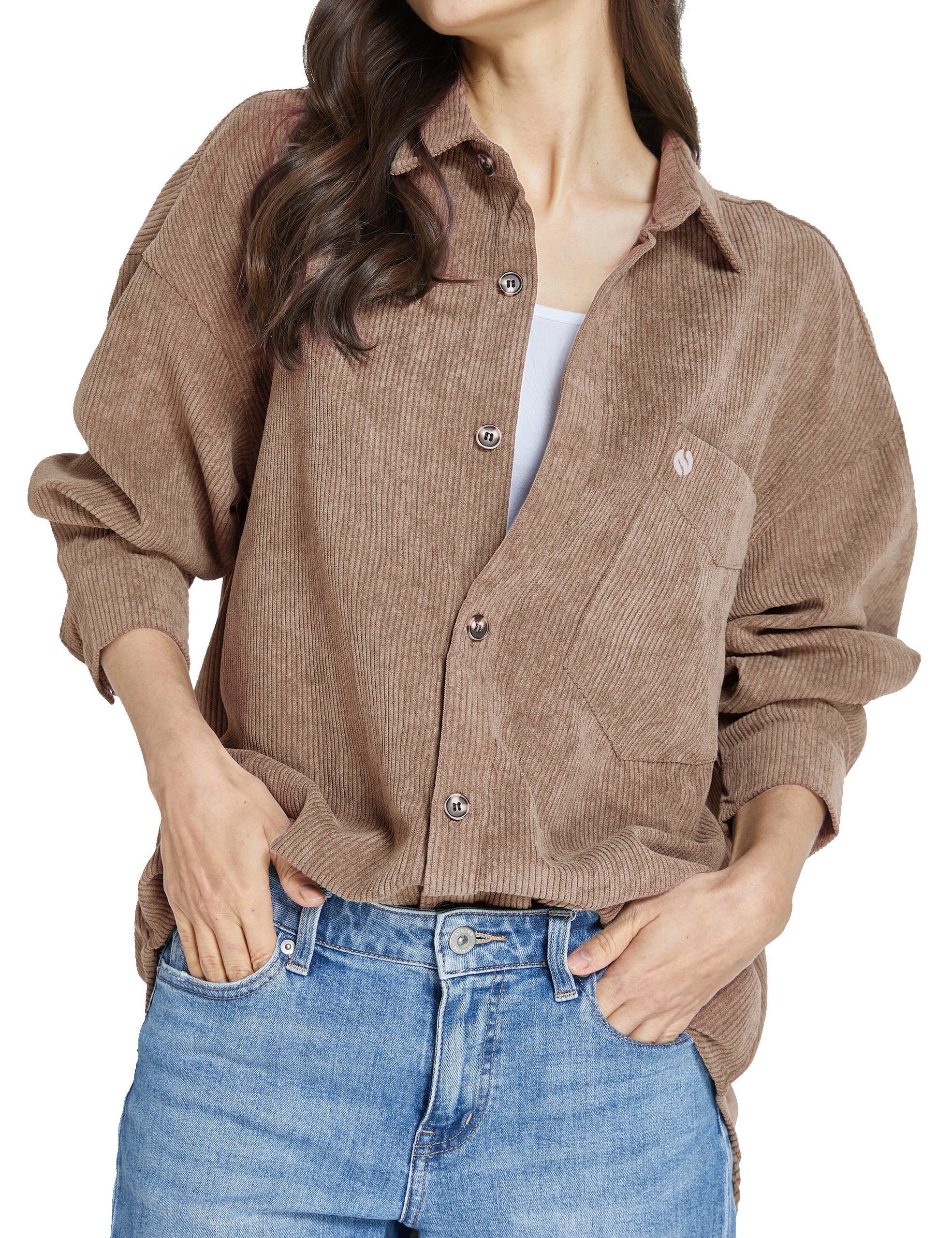 SSLR Women's Fashion Corduroy Shacket Jacket with Pockets, Oversized ...