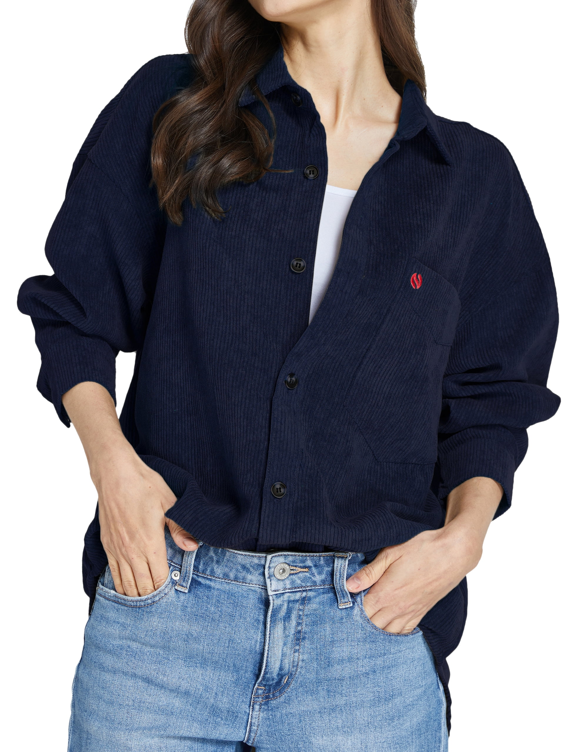 SSLR Womens Corduroy Shacket Jacket Shirt Oversized Button Down Shirts ...