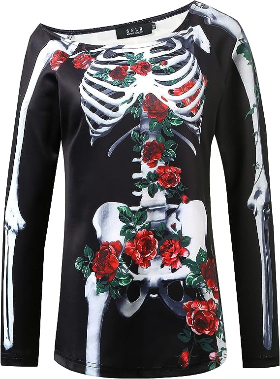 SSLR Womens Funny Off Shoulder Pumpkin Skeleton Halloween Shirts ...