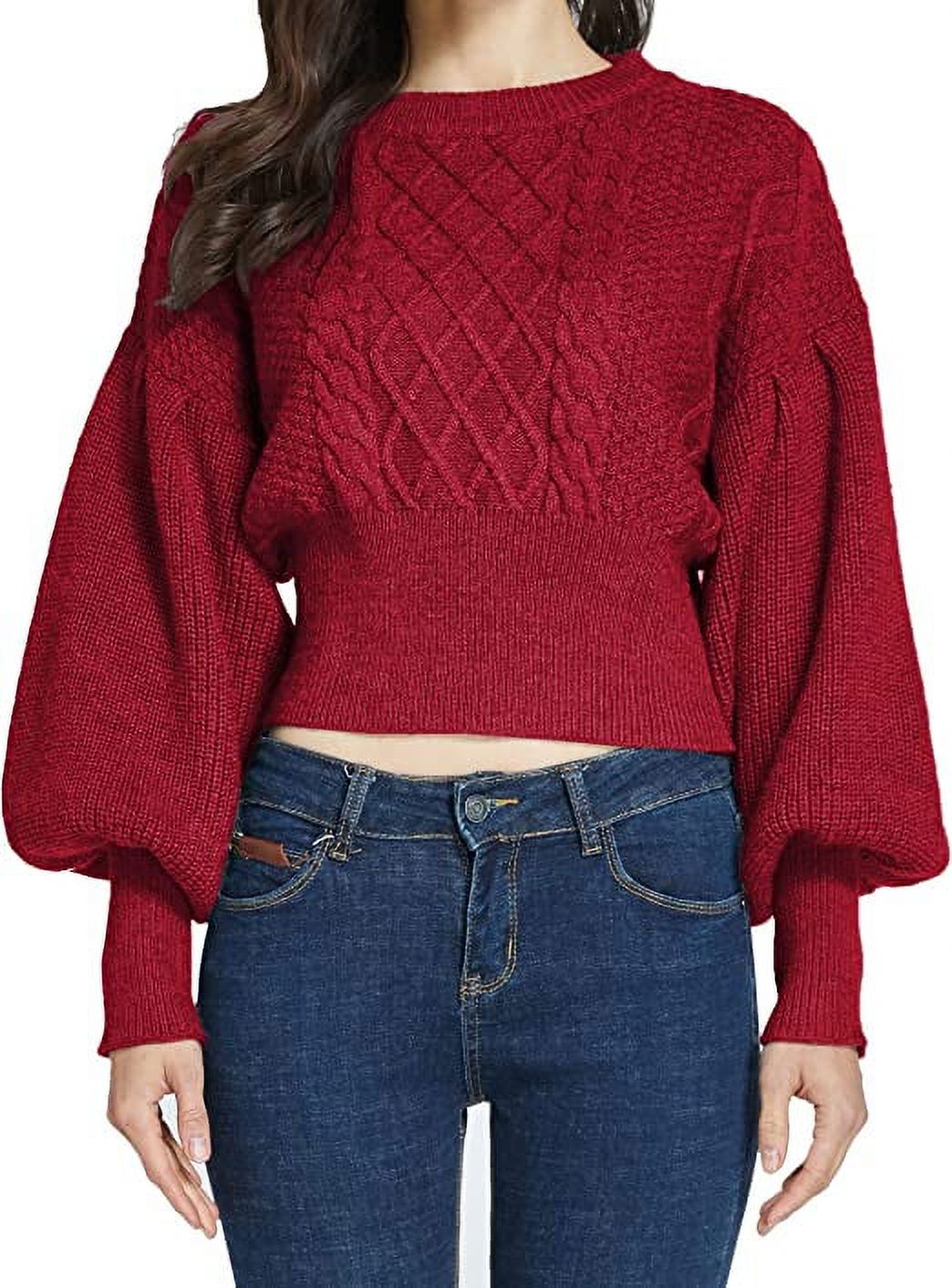 Absuyy Fall Sweaters For Women Crewneck Knitted Long Sleeve Color