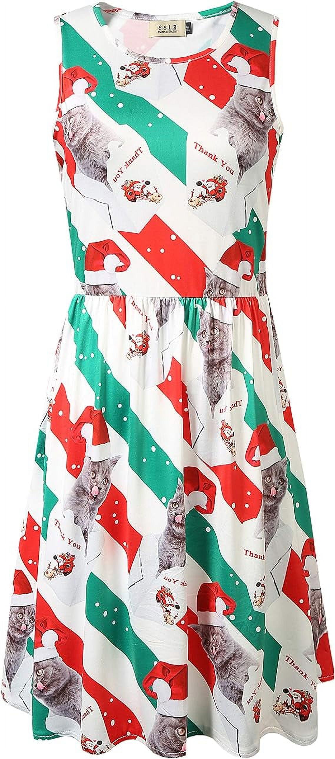 SSLR Womens Ugly Christmas Dress Xmas Printed A-Line Crewneck ...