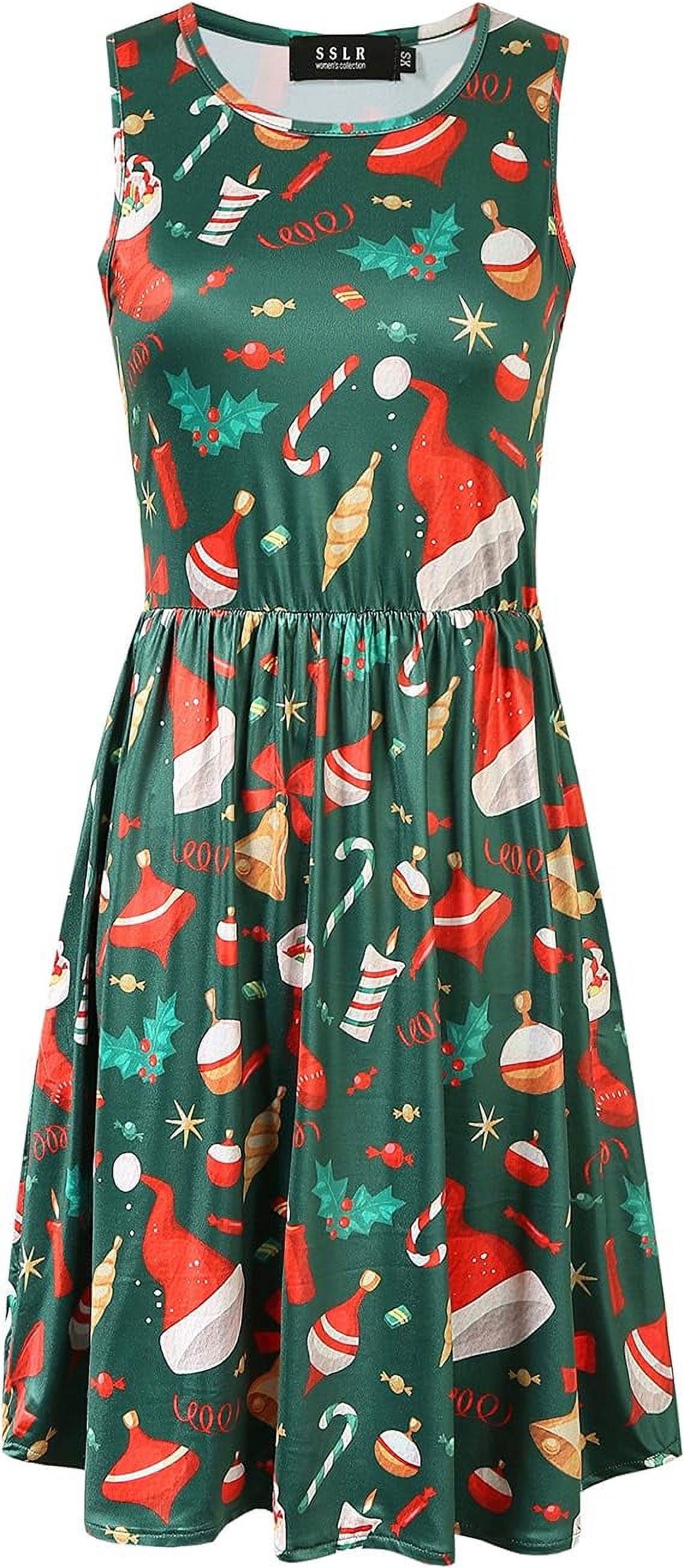 SSLR Womens Ugly Christmas Dress Xmas Printed A-Line Crewneck ...