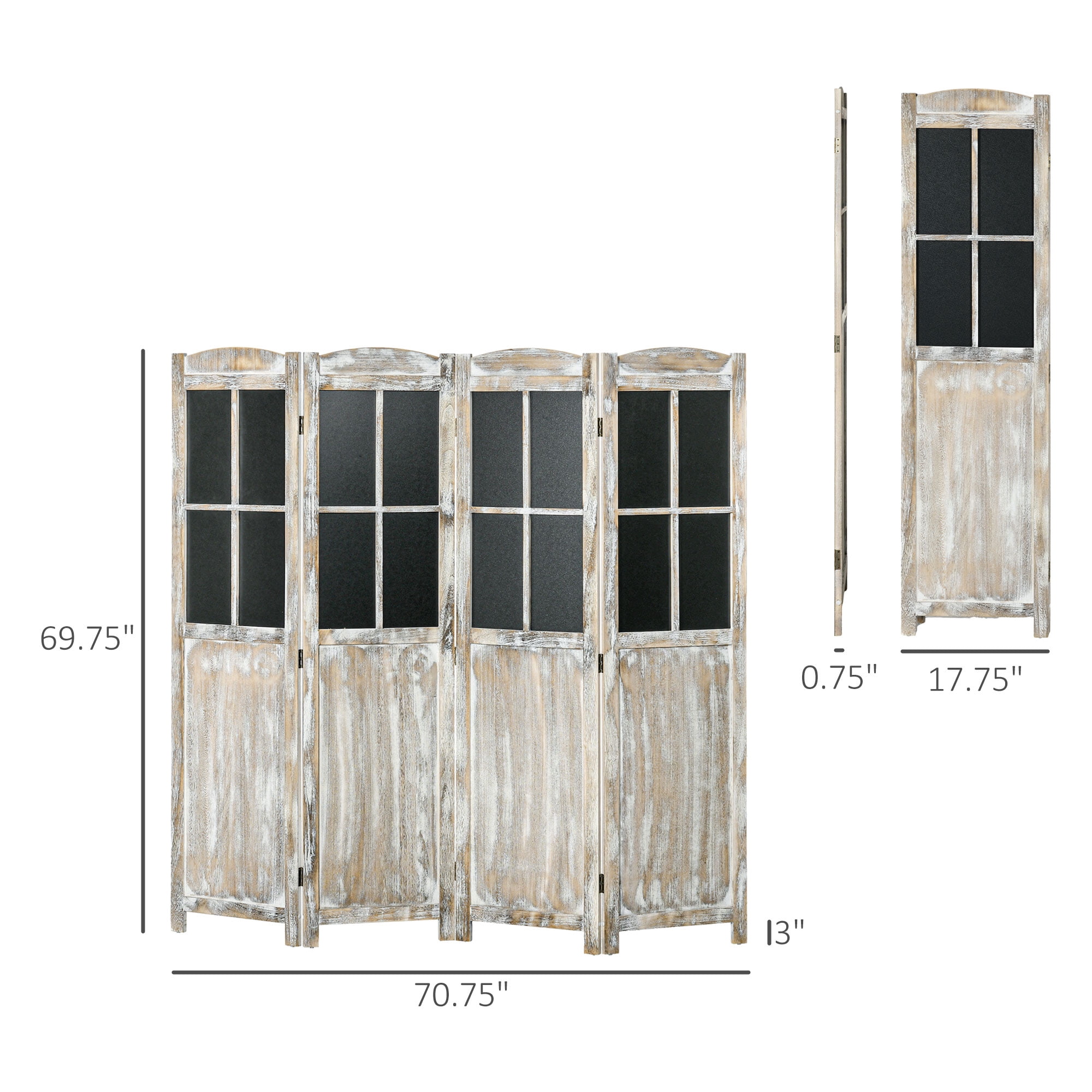 SSLZ Black Natural 4 Panel Room Divider, 5.6' Tall Farmhouse Style ...