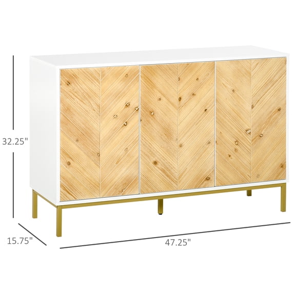 SSLZ Natural 3 Door Sideboard Buffet Cabinet, Coffee Bar Cabinet with ...