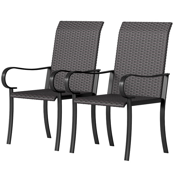 SSLZ Set of 2 Outdoor Wicker Dining Chairs with Armrest, Steel Frame ...
