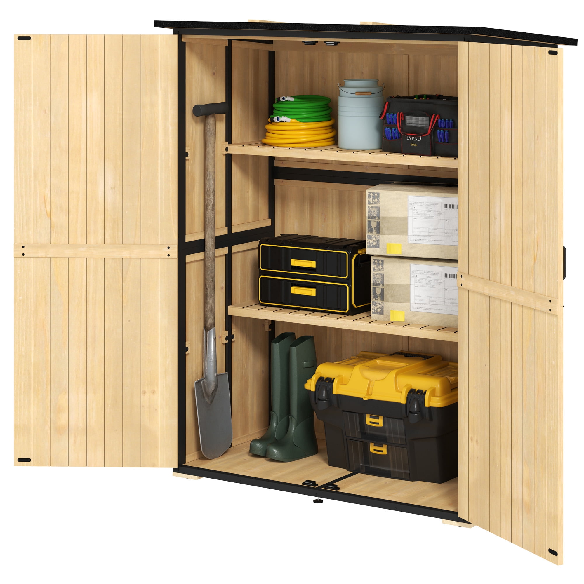 SSLZ Wood Storage Shed, Outdoor Garden Shed with Asphalt Roof, 2 ...