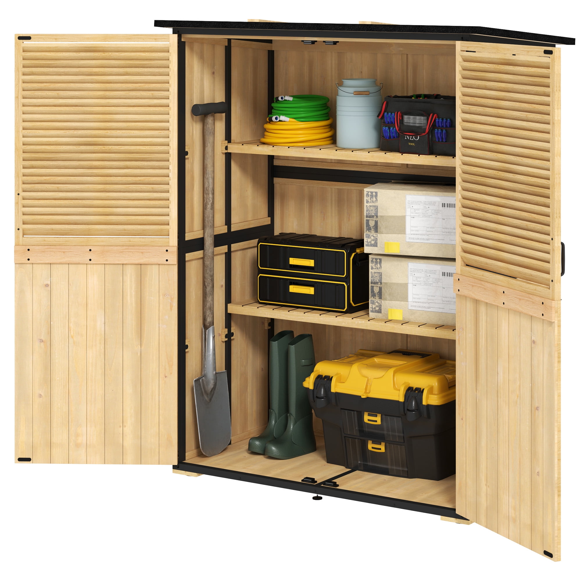 SSLZ Wood Storage Shed, Outdoor Garden Shed with Asphalt Roof, 2 ...