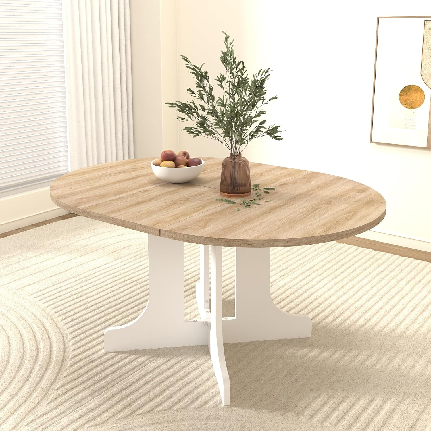 SSLine 43"-59" Wooden Extendable Table for 4-6 People, Round Oval ...