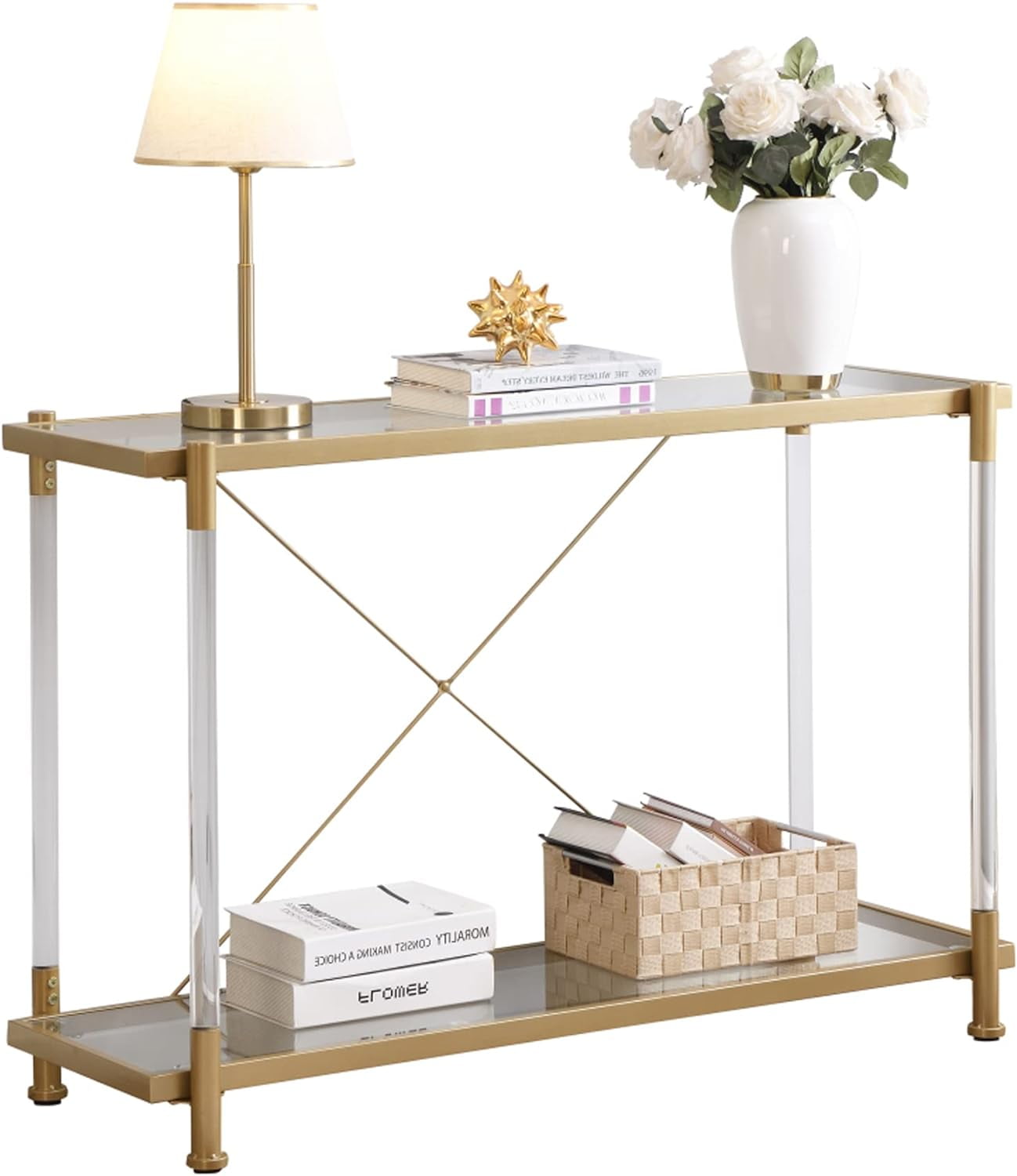SSLine Acrylic Toughened Glass Console Table,Clear Glass Accent Console ...