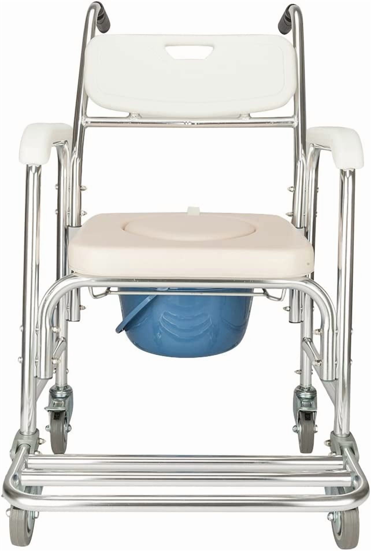 SSLine Aluminum Shower Chair Bedside Commode with Casters & Padded Seat ...